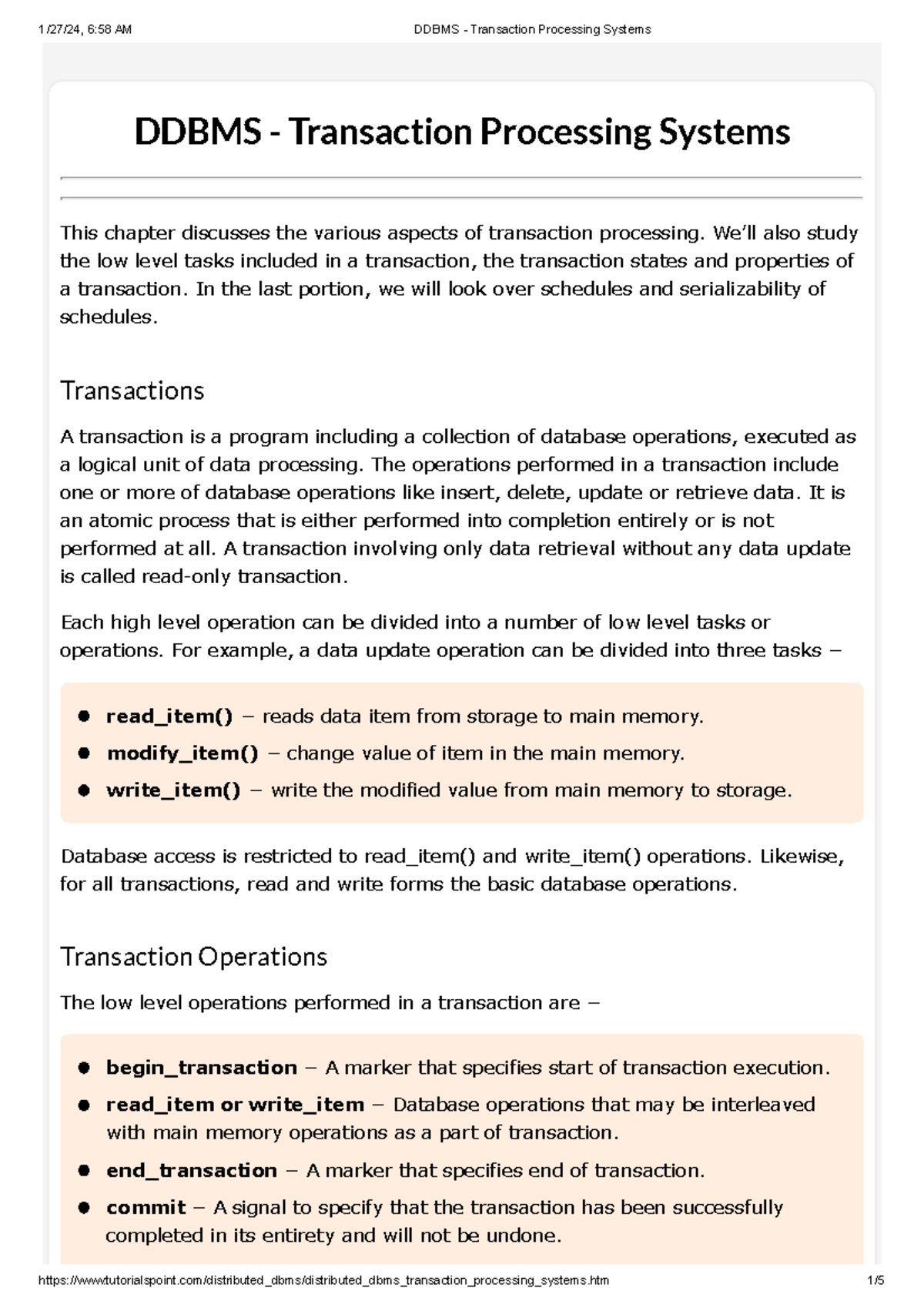 Ddbms - Transaction Processing Systems - DDBMS - Transaction Processing ...
