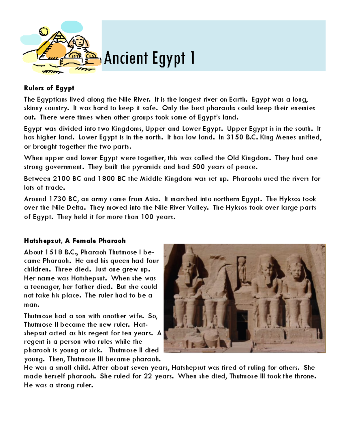 EDN Ancient Egypt Leveled Reader Assignment part 2 - Rulers of Egypt ...