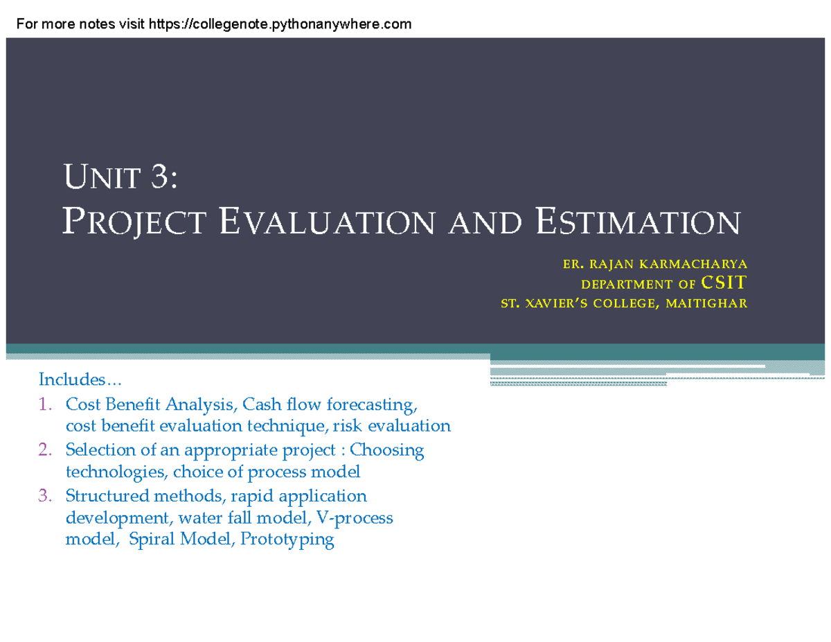 Software Project Management Unit 3 - UNIT 3: PROJECT EVALUATION AND ...