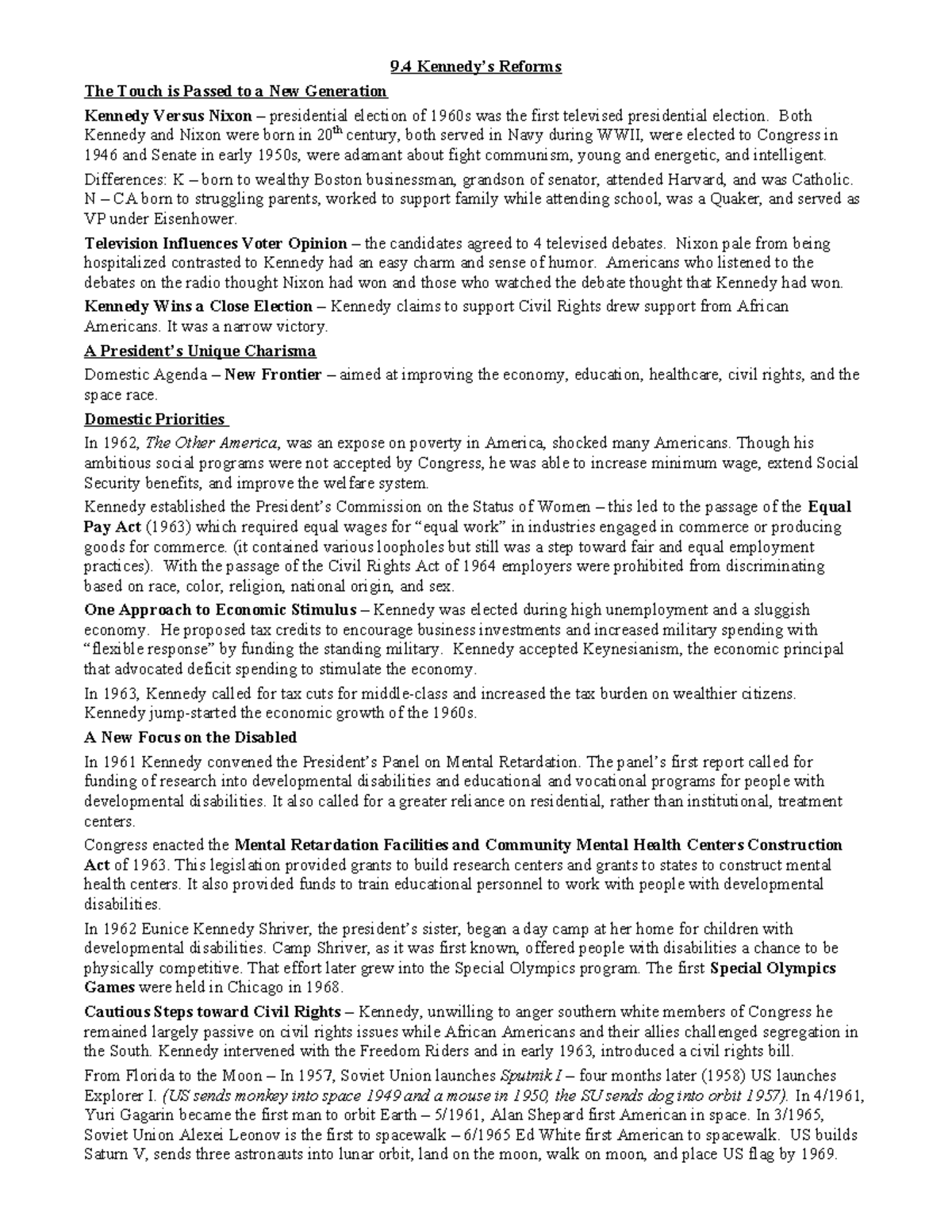 Topic 9 Kennedy and Johnson - 9 Kennedy’s Reforms The Touch is Passed ...