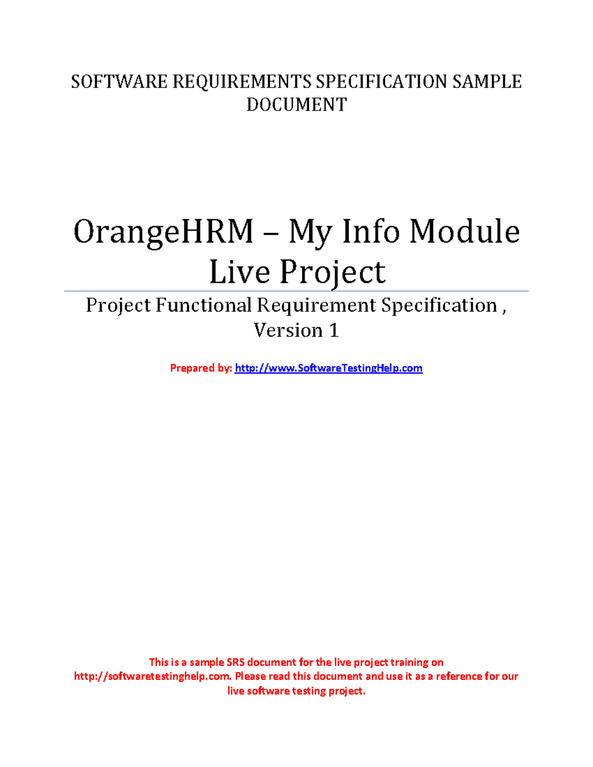 Software Testing Help Orange HRM FRS-Sample - SOFTWARE REQUIREMENTS ...