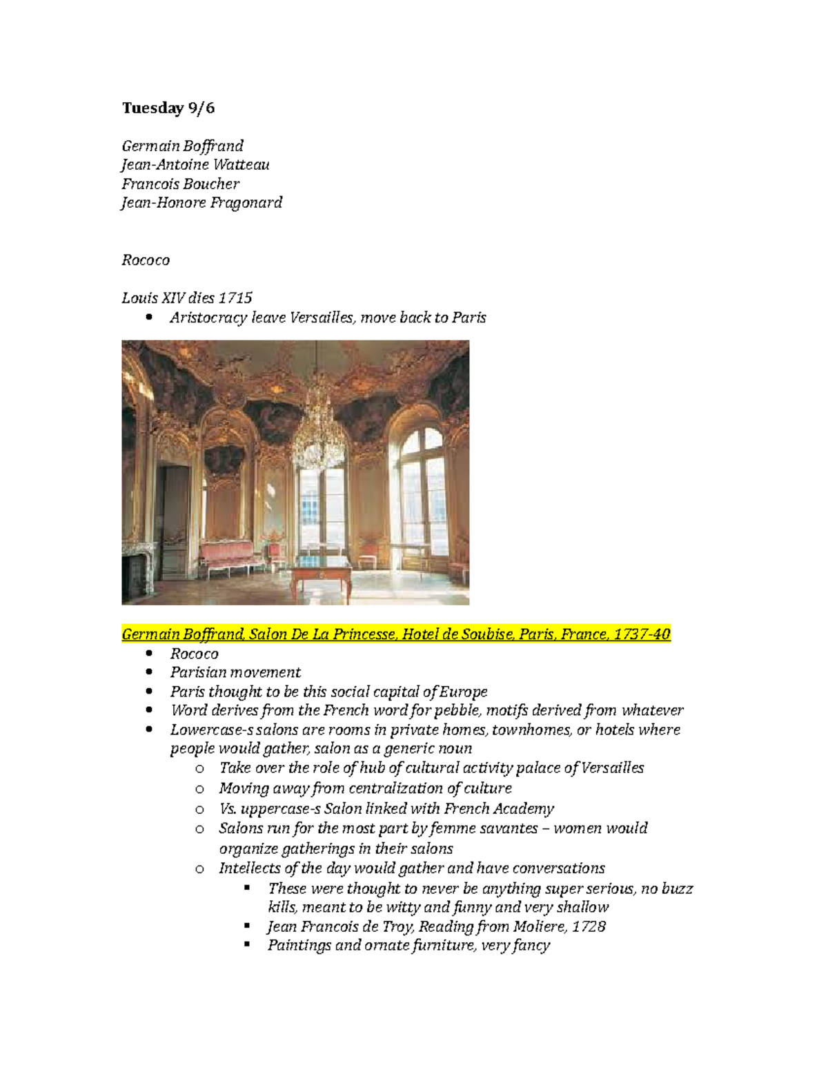 Art History - Rococo - Tuesday Germain Boffrand Watteau Francois ...