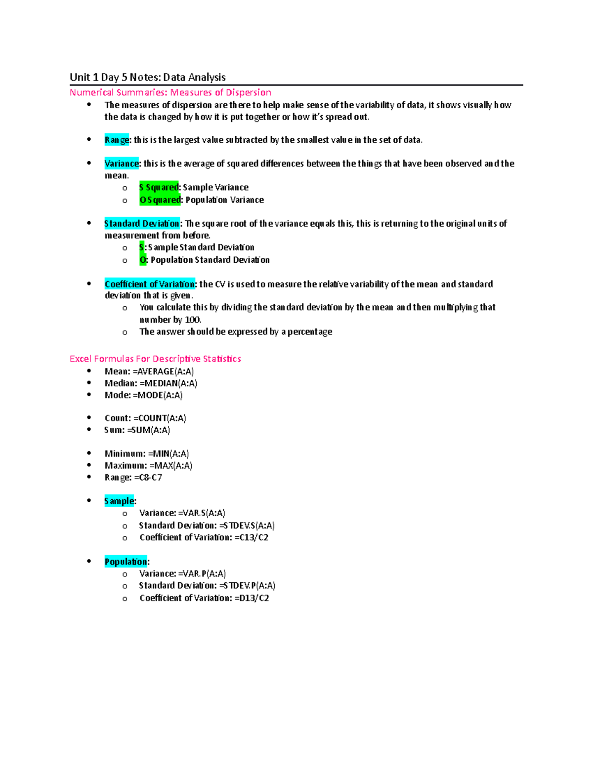 Unit 1 Day 5 Notes - Unit 1 Day 5 Notes: Data Analysis Numerical ...