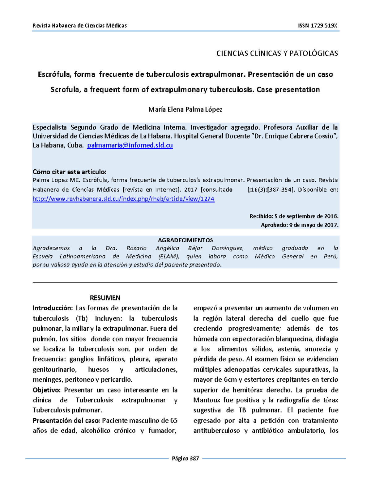 Caso clinico escrufula - CIENCIAS CLÍNICAS Y PATOLÓGICAS Escrófula ...