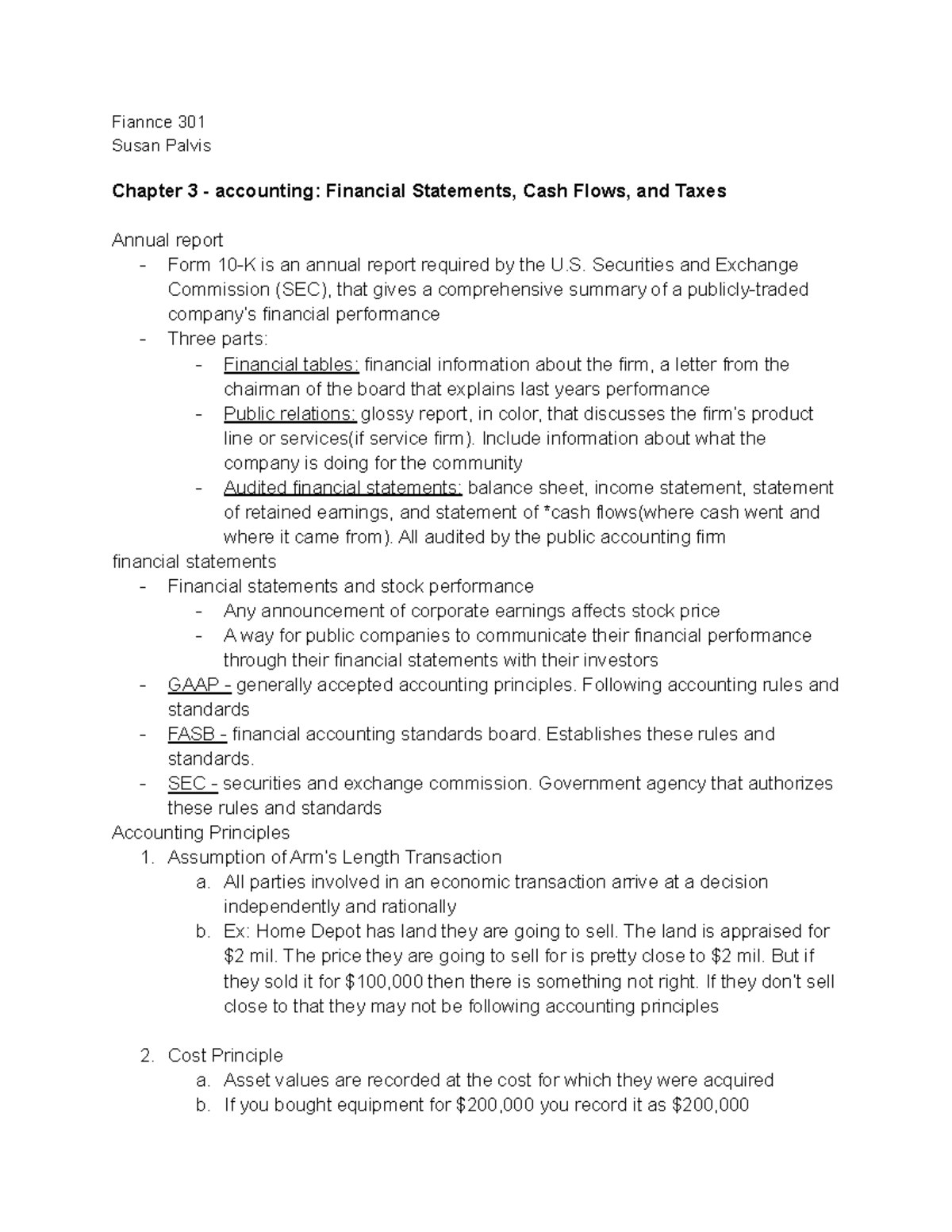 Finance 301 Chapter 3 Notes - Fiannce 301 Susan Palvis Chapter 3 ...