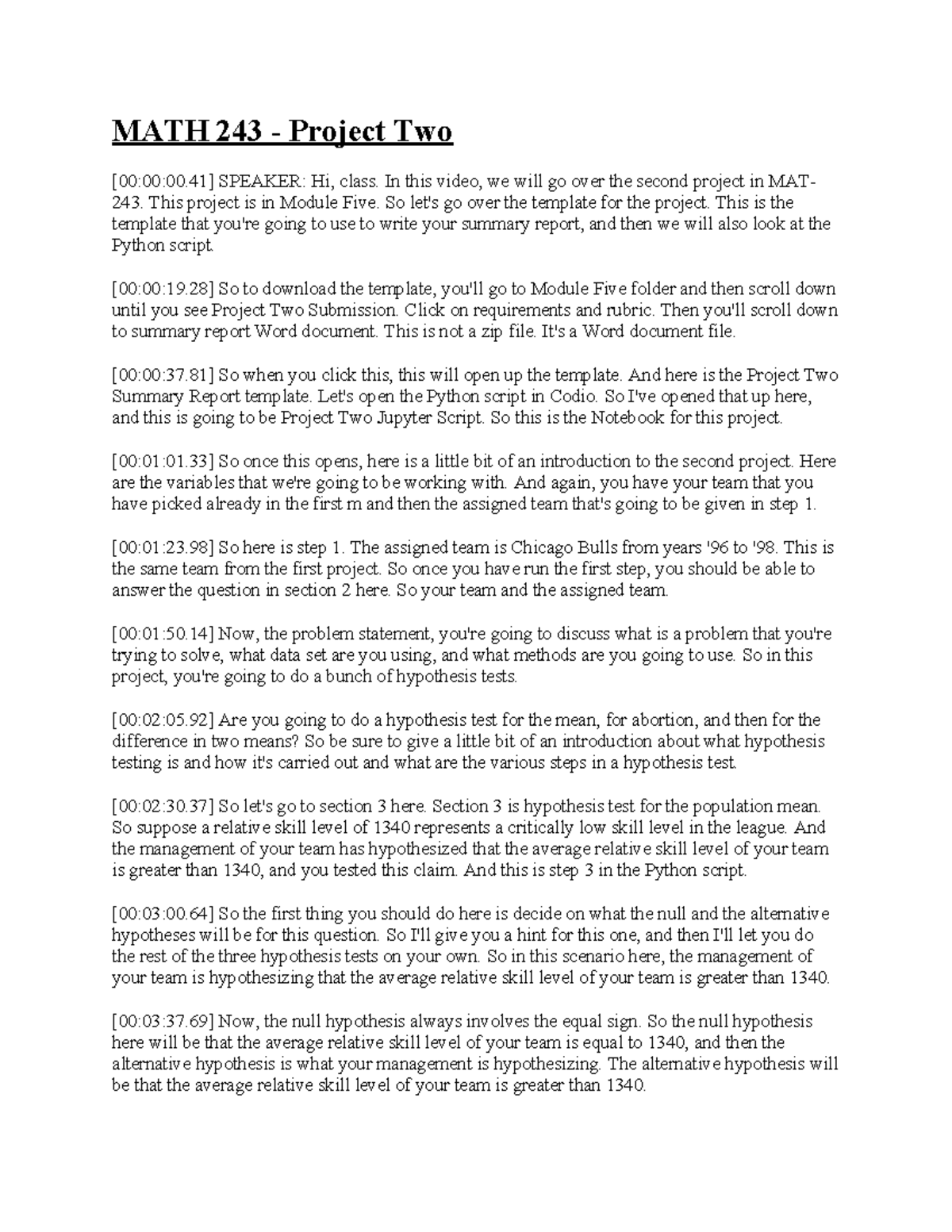 MAT 243 Project Two Transcript - MATH 243 - Project Two [00:00:00 ...