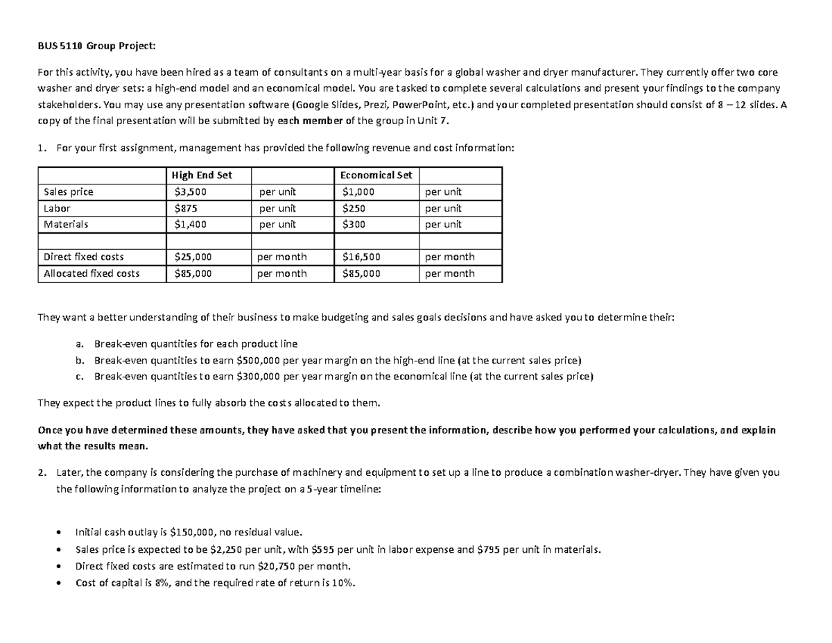5110GA-Project - It’s good - BUS 5110 Group Project : For this activity ...