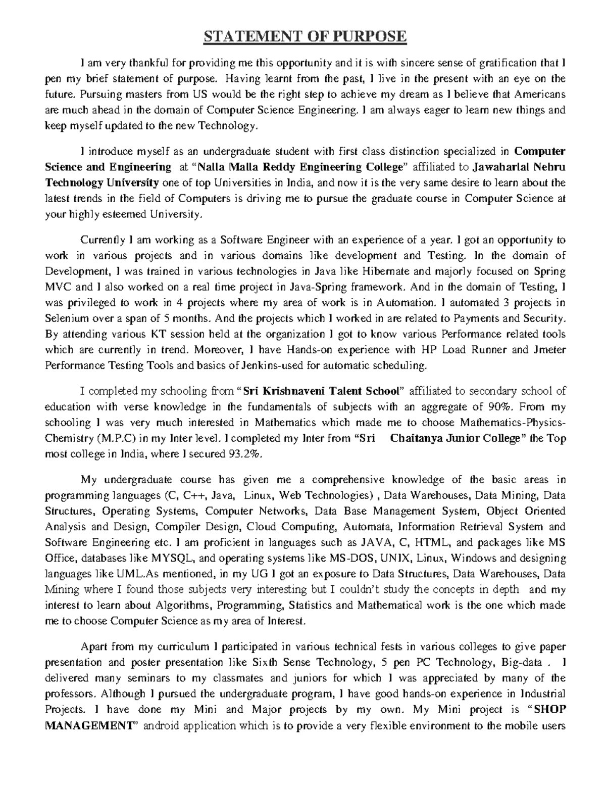 CS & Work Experience 2-and who is there -WOW!!!! - STATEMENT OF PURPOSE ...