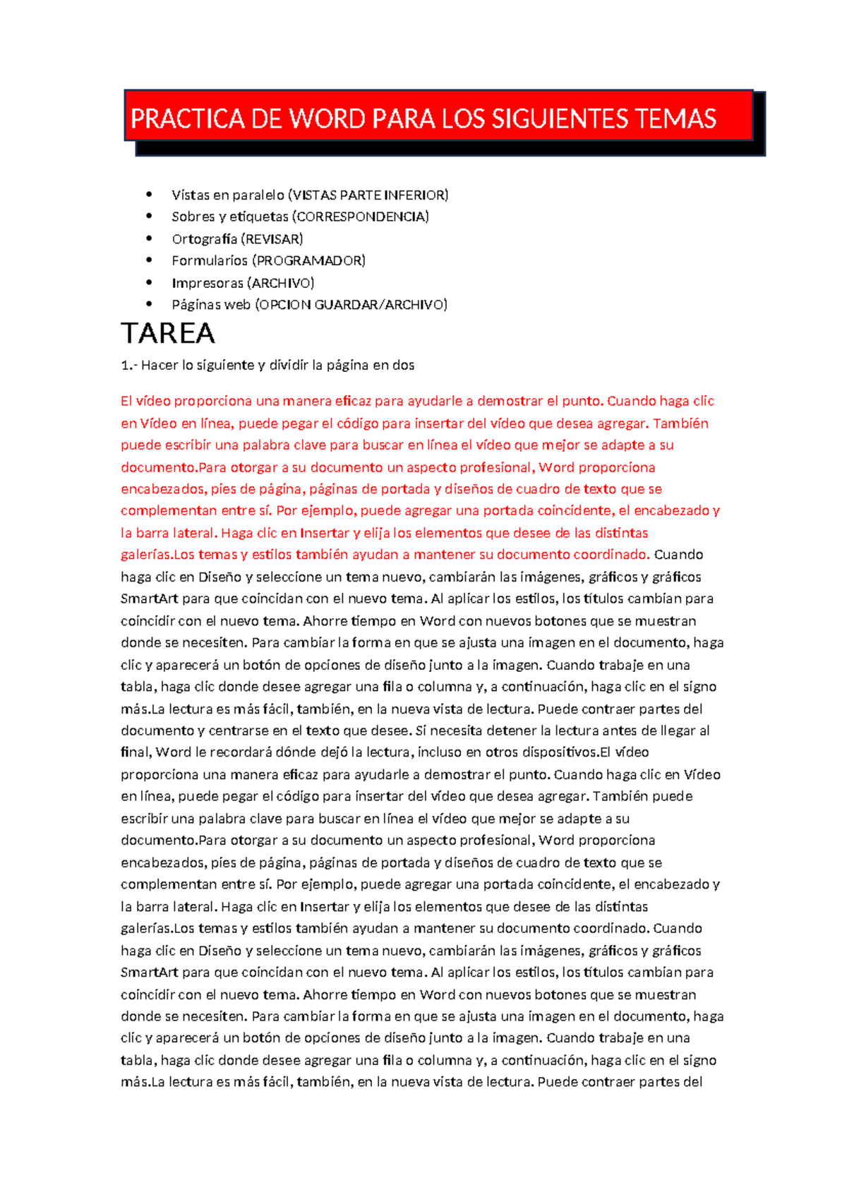 Practica Final WORD viernes - PRACTICA DE WORD PARA LOS SIGUIENTES ...