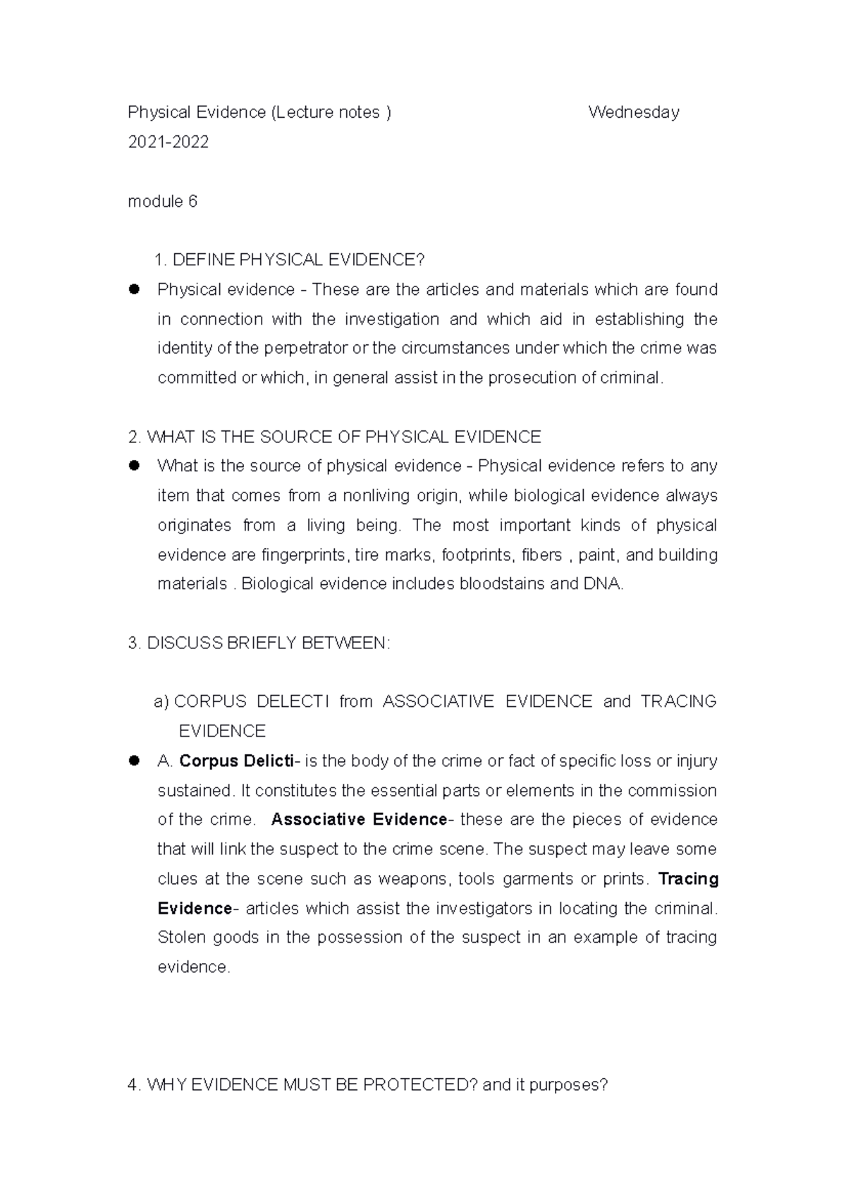 Physical evidence lecture notes - WHAT IS THE SOURCE OF PHYSICAL ...