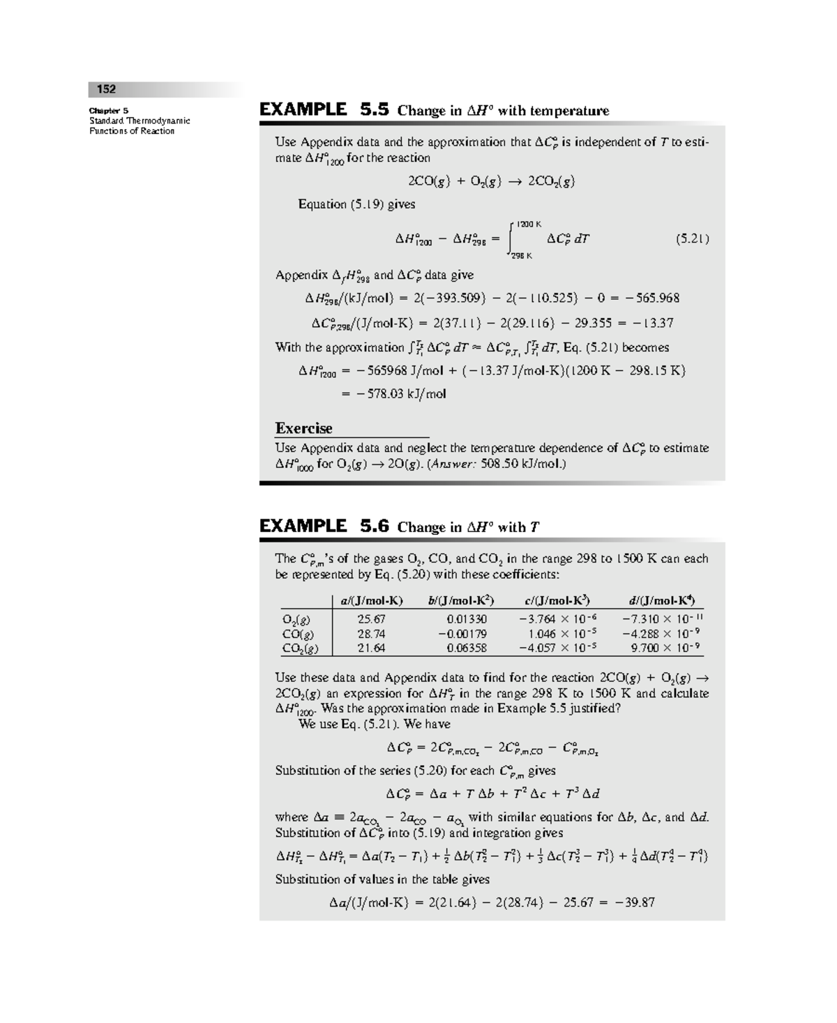 Physical Chemistry, 6th Edition-18 - EXAMPLE 5 Change in H° with ...