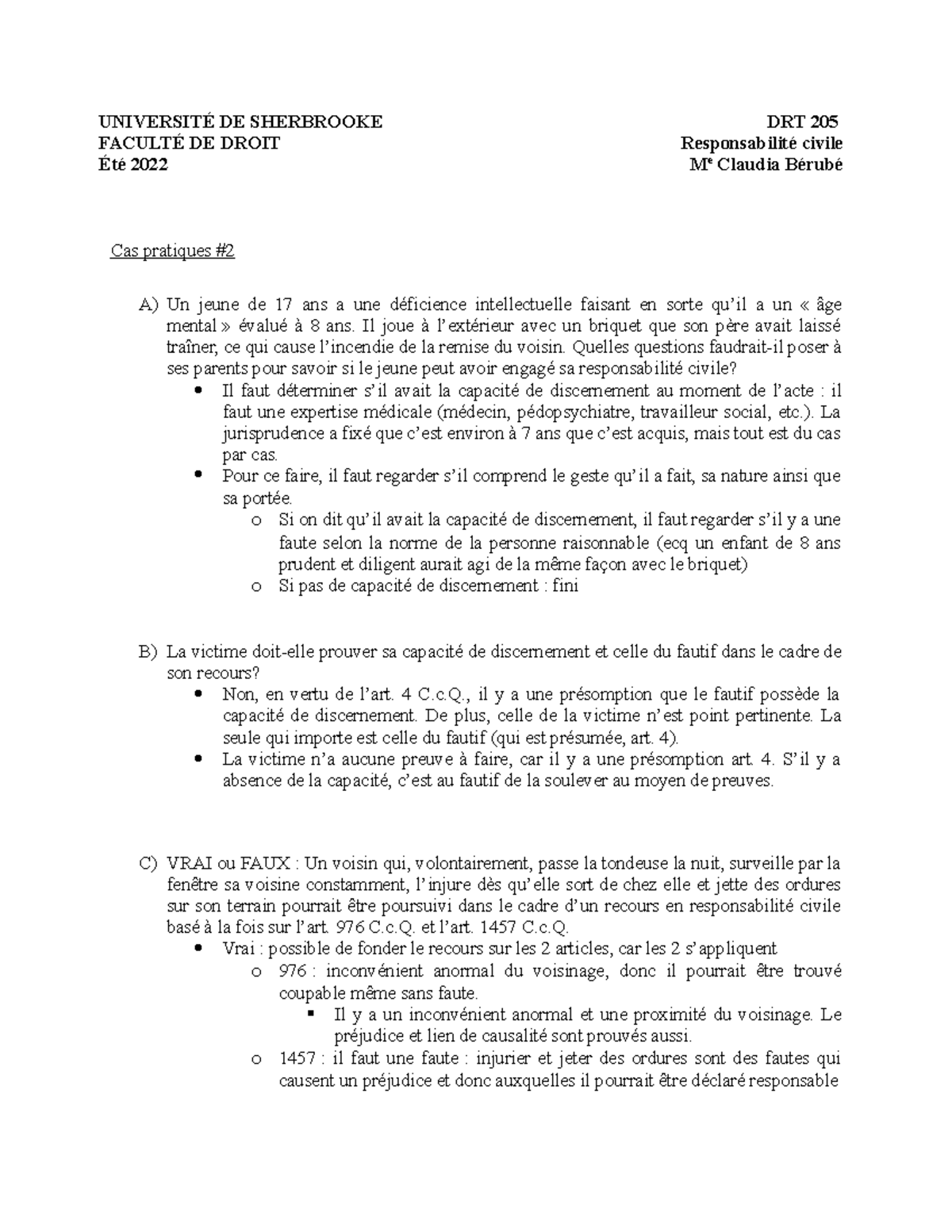 Cas pratiques #2 - Claudia Bérubé - UNIVERSITÉ DE SHERBROOKE FACULTÉ DE ...