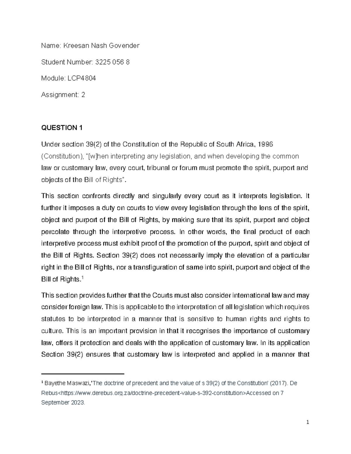 Kreesan N Govender 32250568 LCP4804 Assignment 2 - Name: Kreesan Nash ...