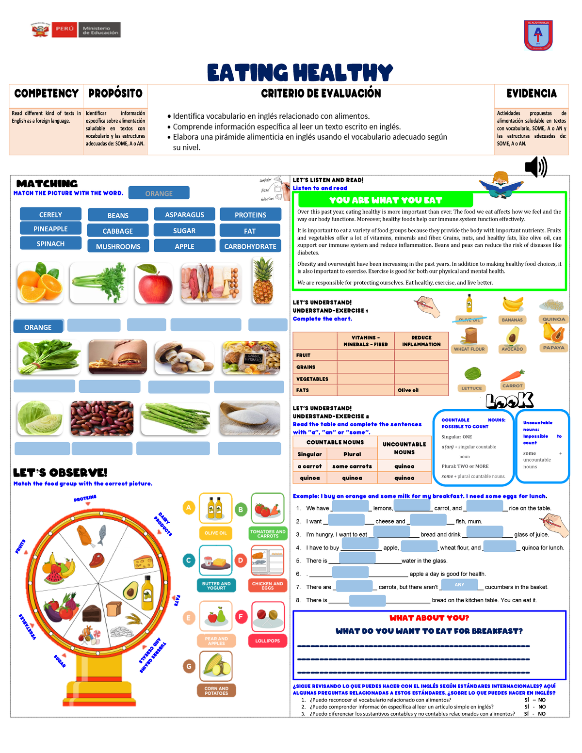 Eating healthy 1 - Read different kind of texts in English as a foreign ...