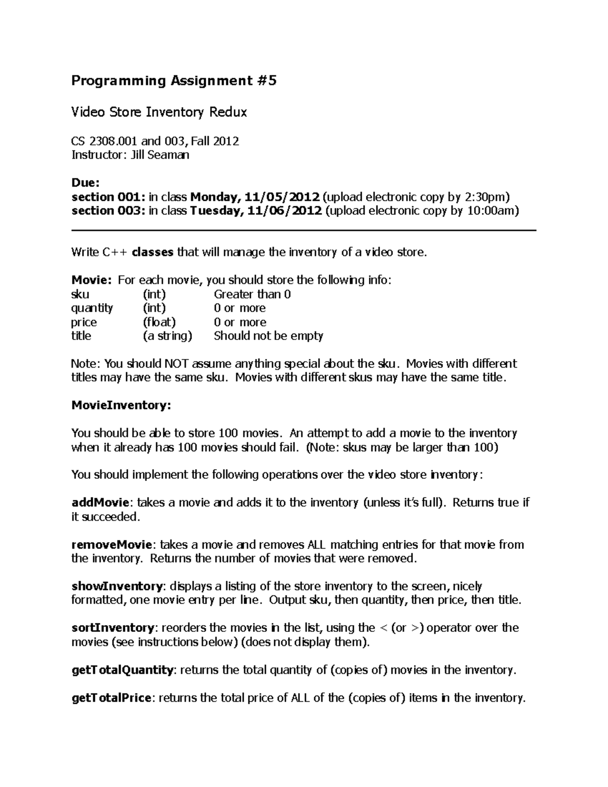 Assignment 5 - Programming Assignment Video Store Inventory Redux CS ...