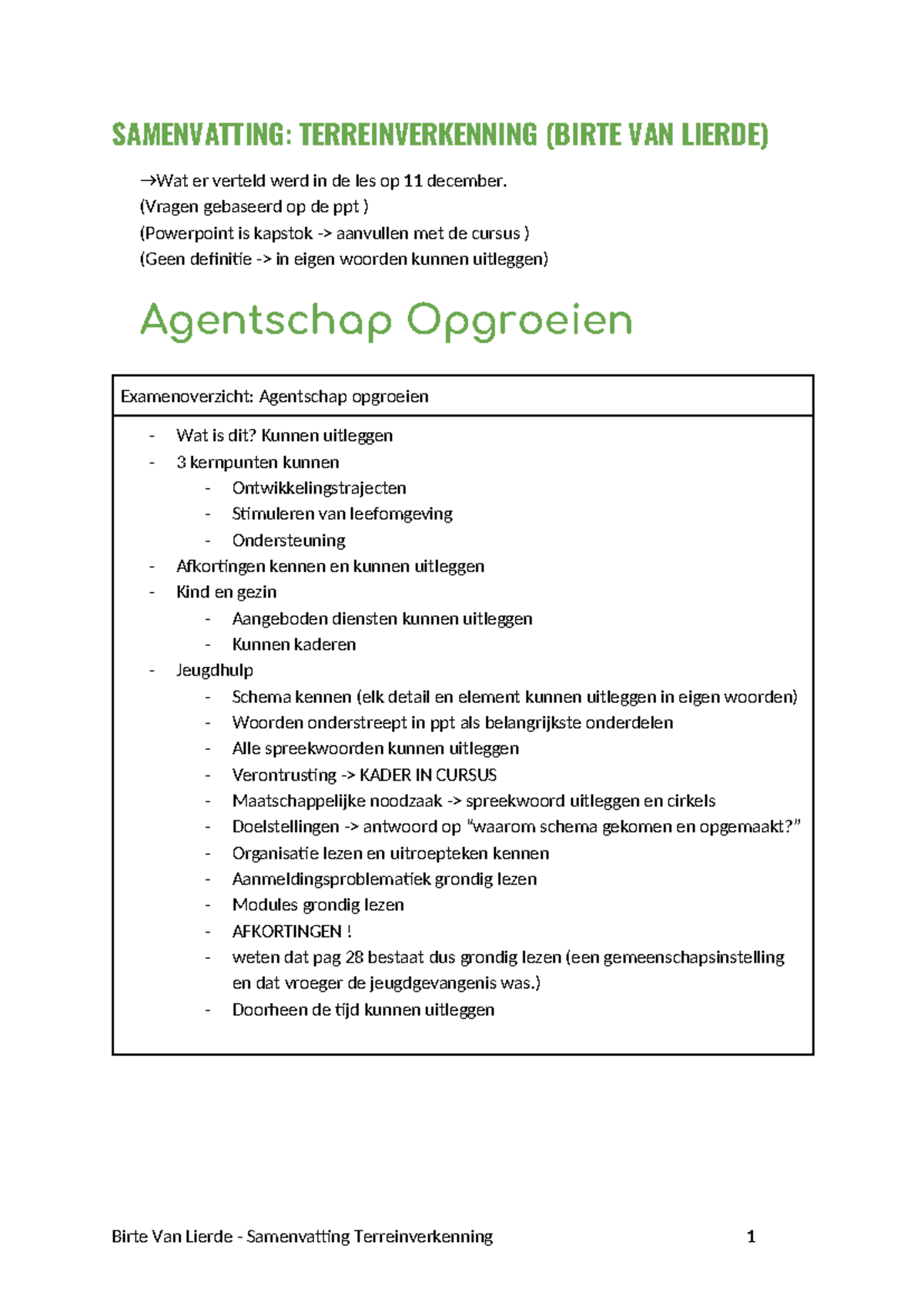 Samenvatting Terreinverkenning ( Birte VAN Lierde) - SAMENVATTING ...