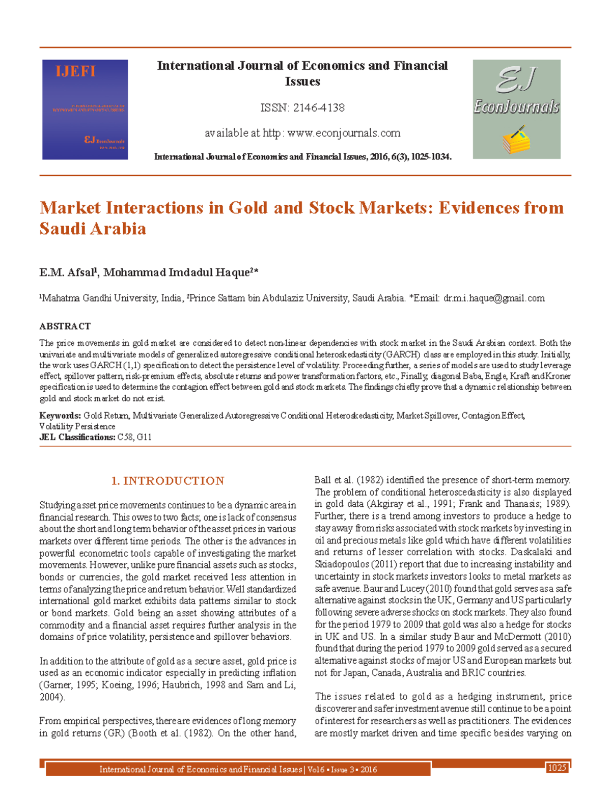 Market Interactions in Gold and Stock Markets Evidences from Saudi ...