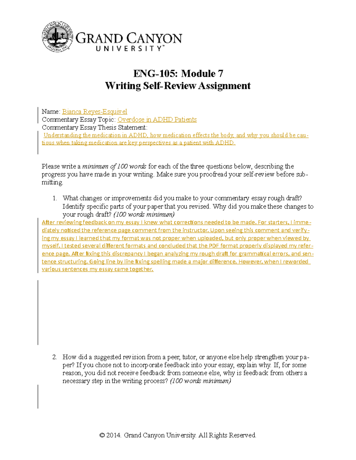 ENG105 Self Review Assignment - ENG-105: Module 7 Writing Self-Review ...