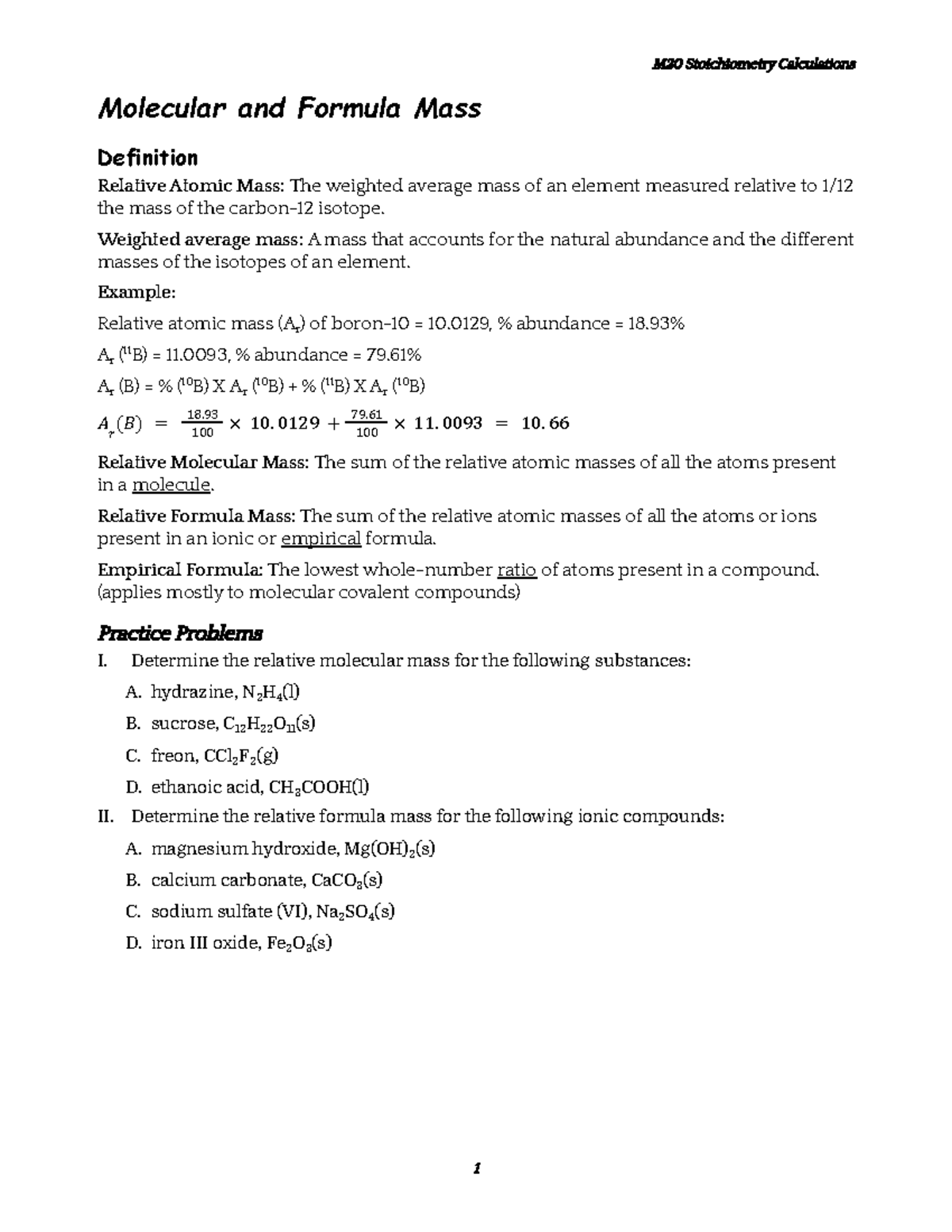 Chemistry Stoichiometry Calculations 2021 Molecular And Formula Mass chemistry-stoichiometry-calculations-2021-molecular-and-formula-mass