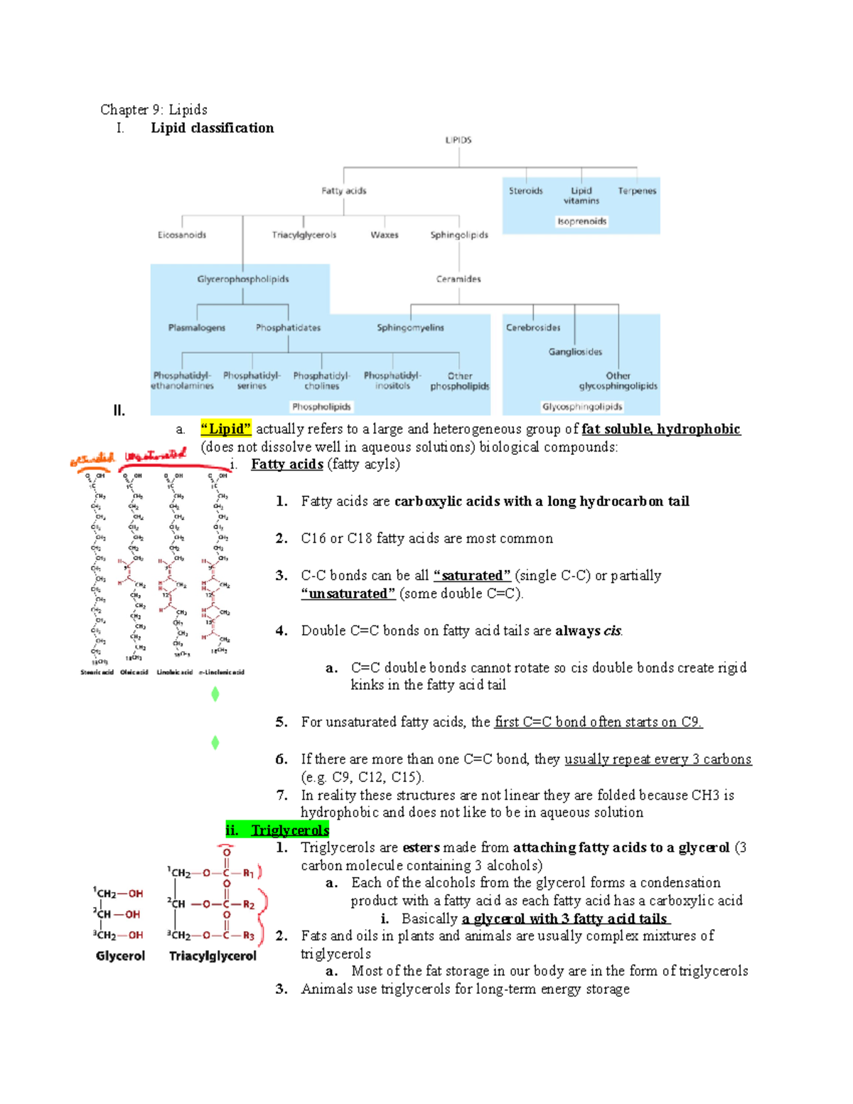 2020 Biochemistry lecture notes lecture 10 - Chapter 9: Lipids I. Lipid ...