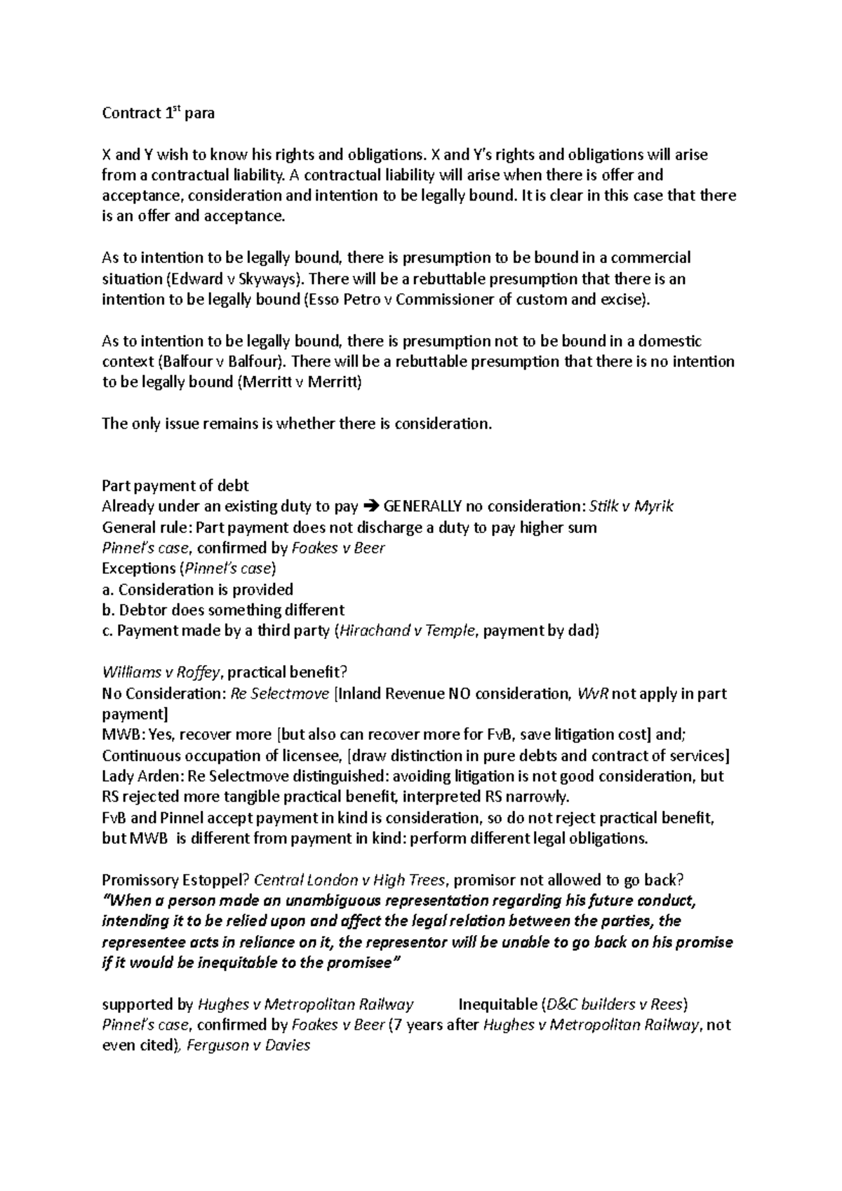 Contract notes supplementary - Contract 1st para X and Y wish to know ...