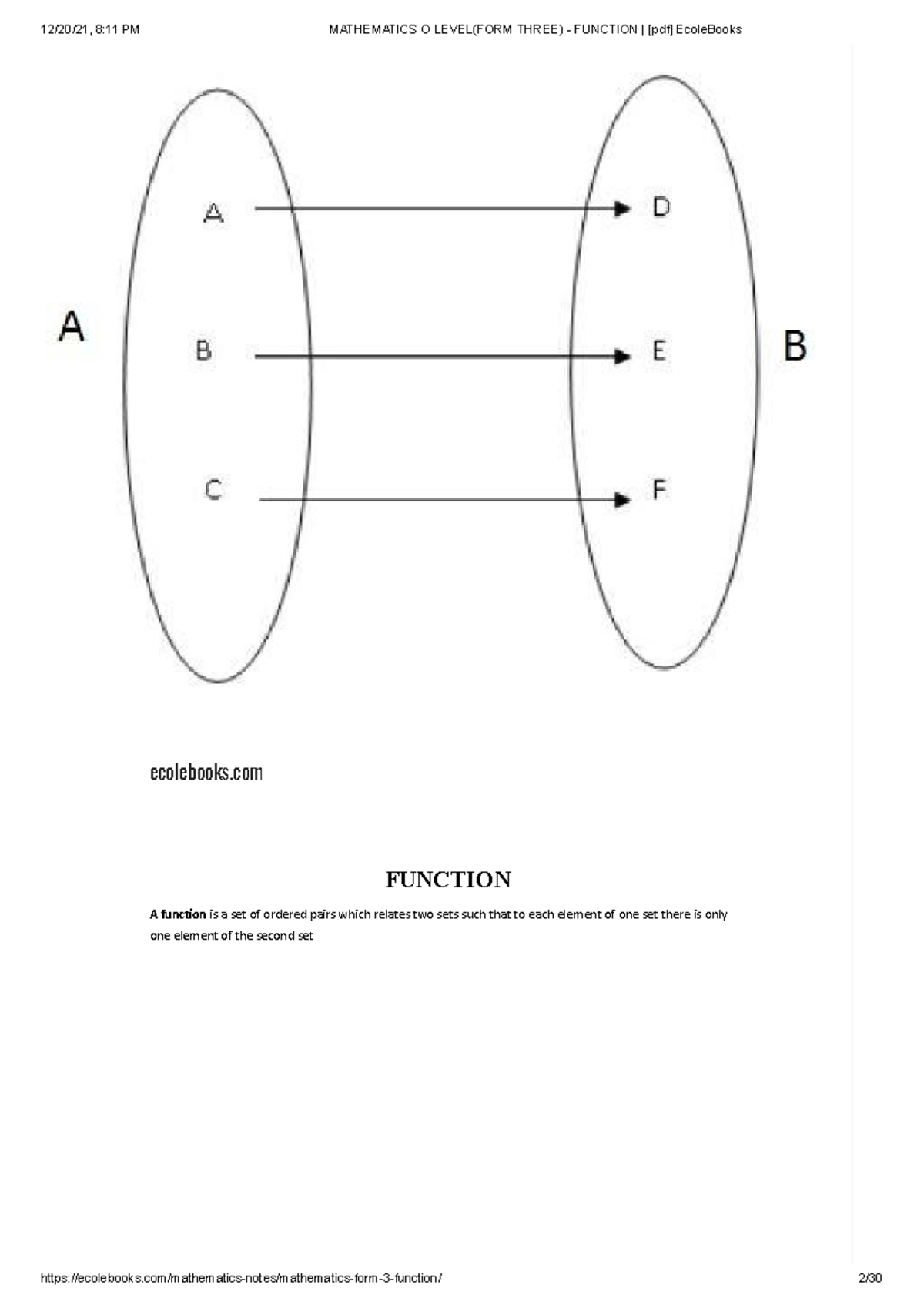 Mathematics ) - Function - ecolebooks FUNCTION A funcon is a set of ...