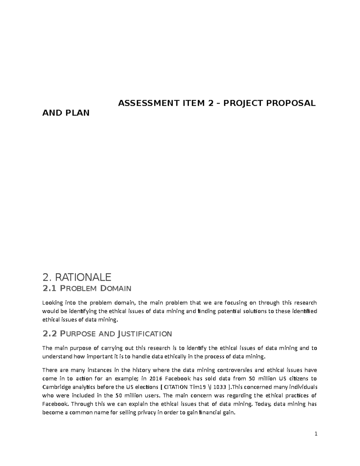 Assesment 2 - assignment - ASSESSMENT ITEM 2 – PROJECT PROPOSAL AND ...
