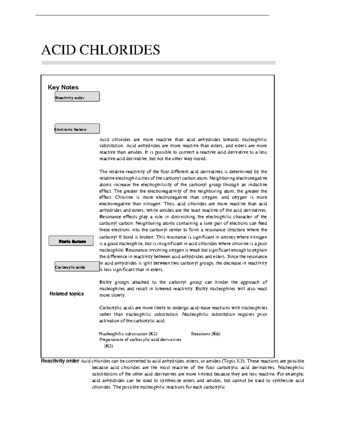 ACID Chlorides - ACID CHLORIDES Key Notes Reactivity order Electronic ...