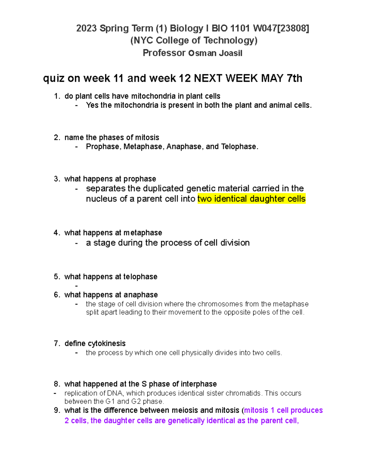 Quiz on week 11 and week 12 NEXT WEEK MAY 7th - 2023 Spring Term (1 ...