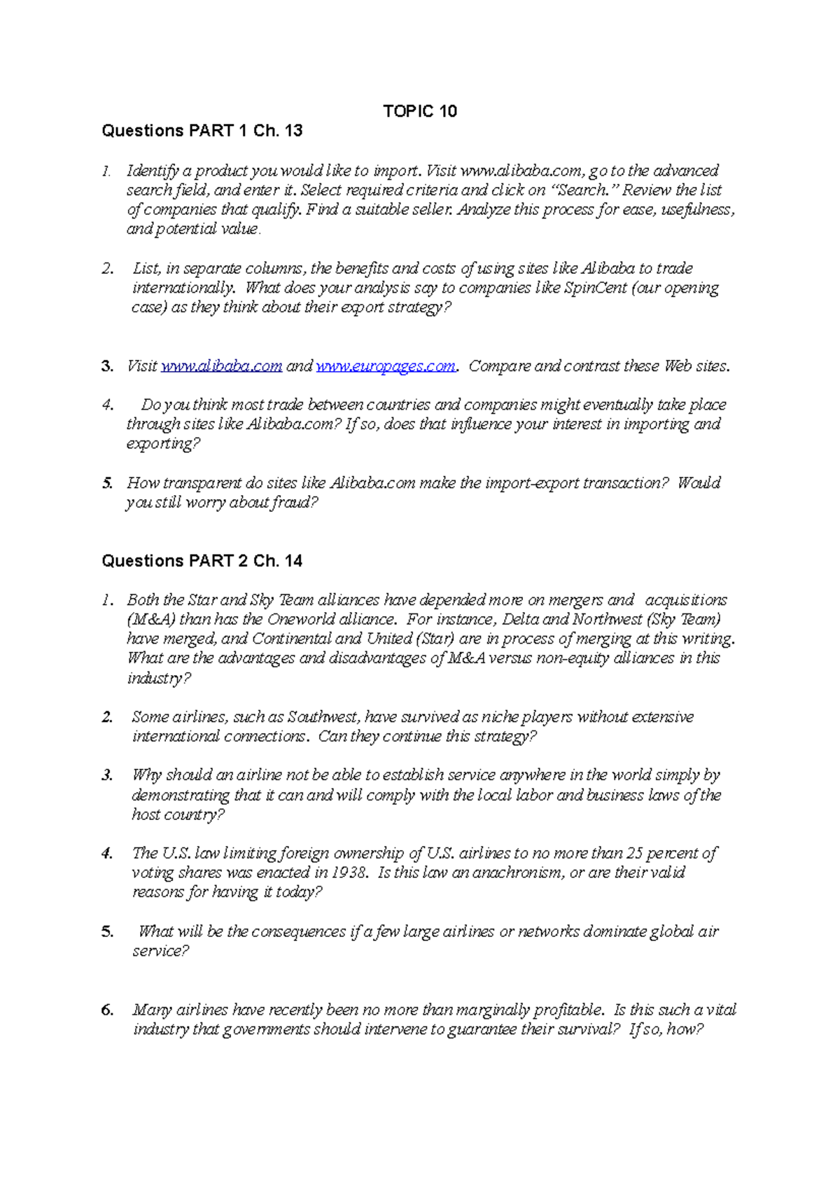 Topic 10 Qs and Ans - QUESTION AND ANSWERS - BBA301 - Studocu