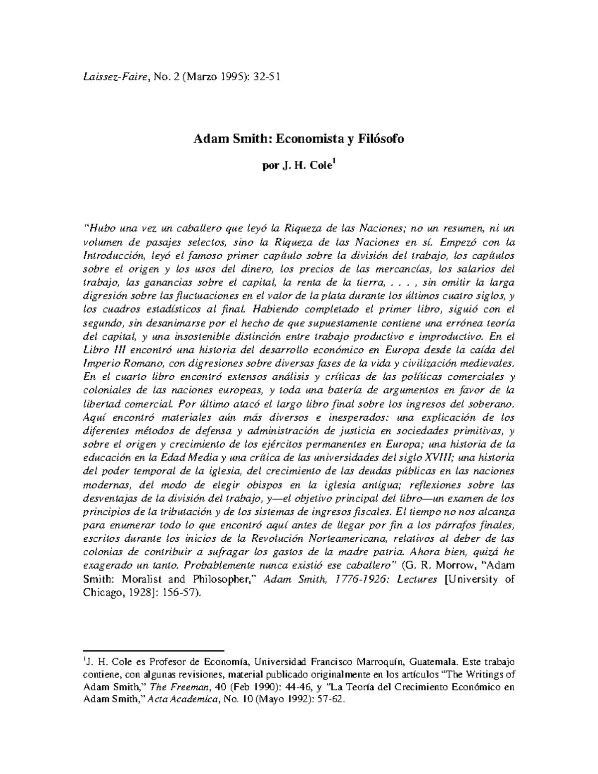 Adam Smith - bibliografias - Laissez-Faire , No. 2 (Marzo 1995): 32 ...
