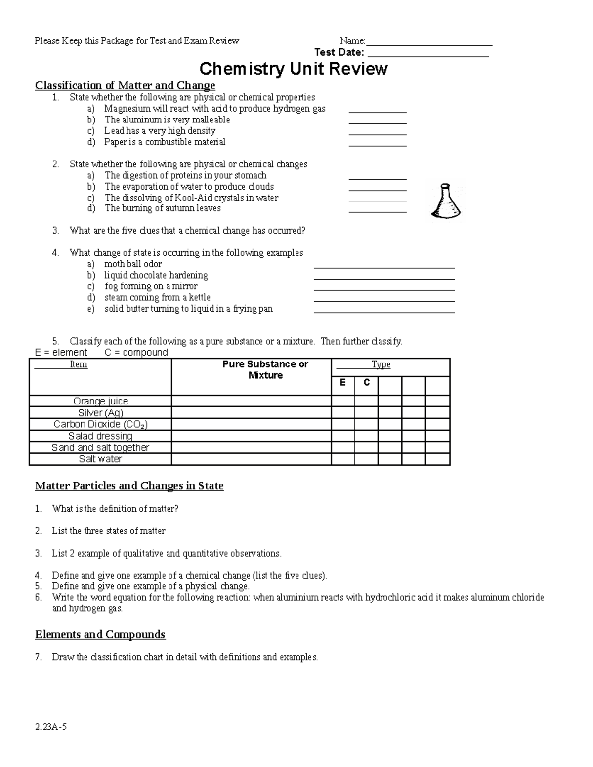 Chemistry Review Sheets - Fill in Worksheets - Please Keep this Package ...