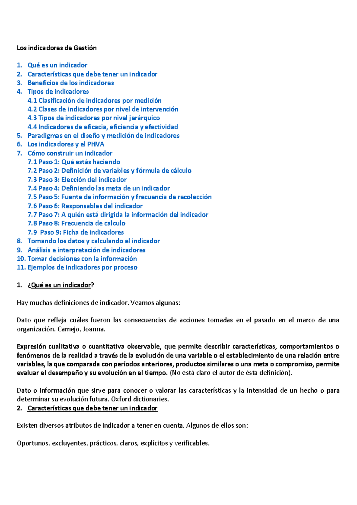 Prueba Procesos P - materia - Los indicadores de GestiÛn 1. QuÈ es un ...