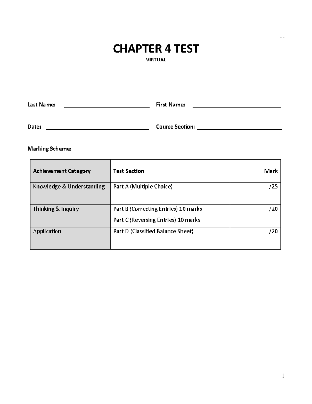 Chapter 4 test accounting - CHAPTER 4 TEST VIRTUAL Last Name