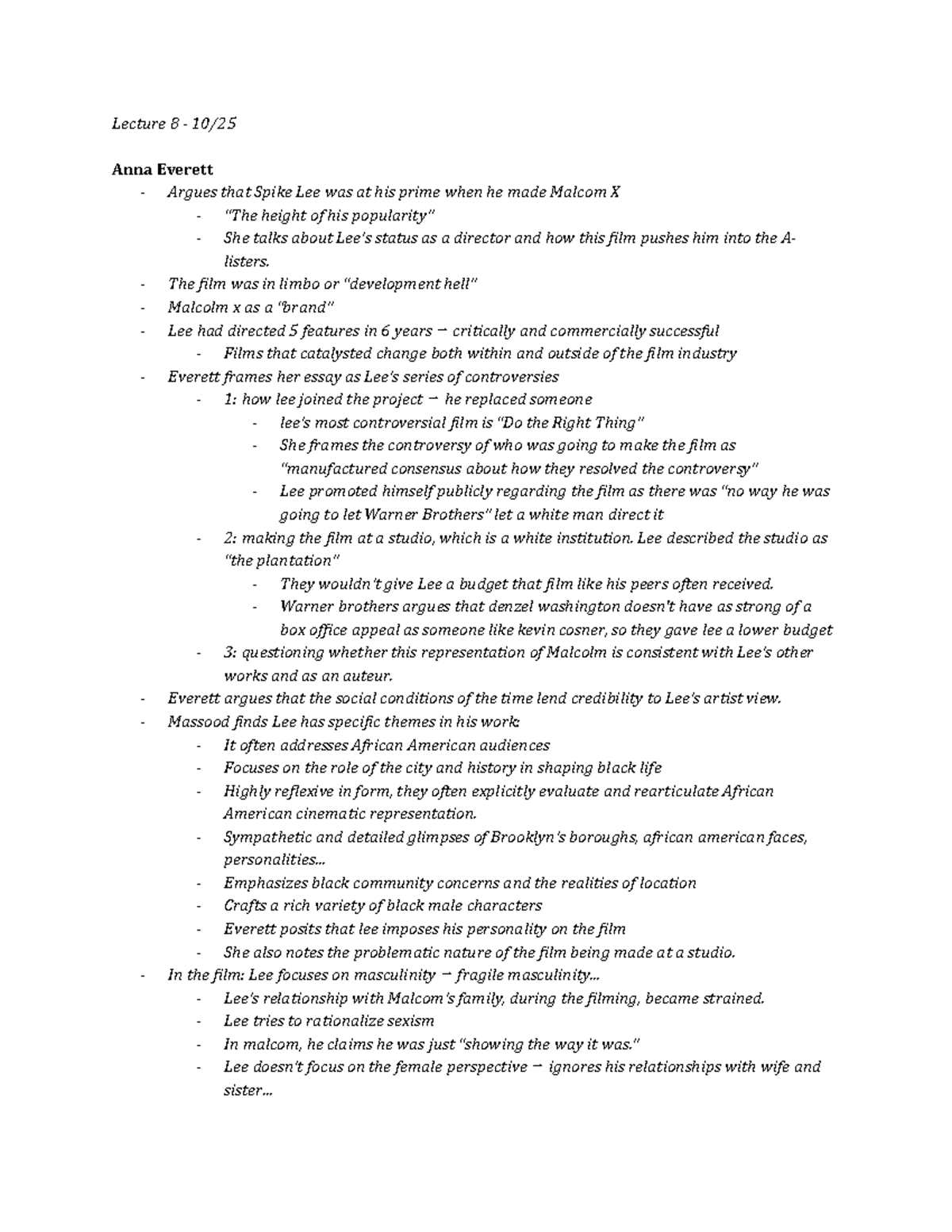 Film 113 - Lecture 8 - Anna Everett and Malcom X Notes - Lecture 8 - 10 ...