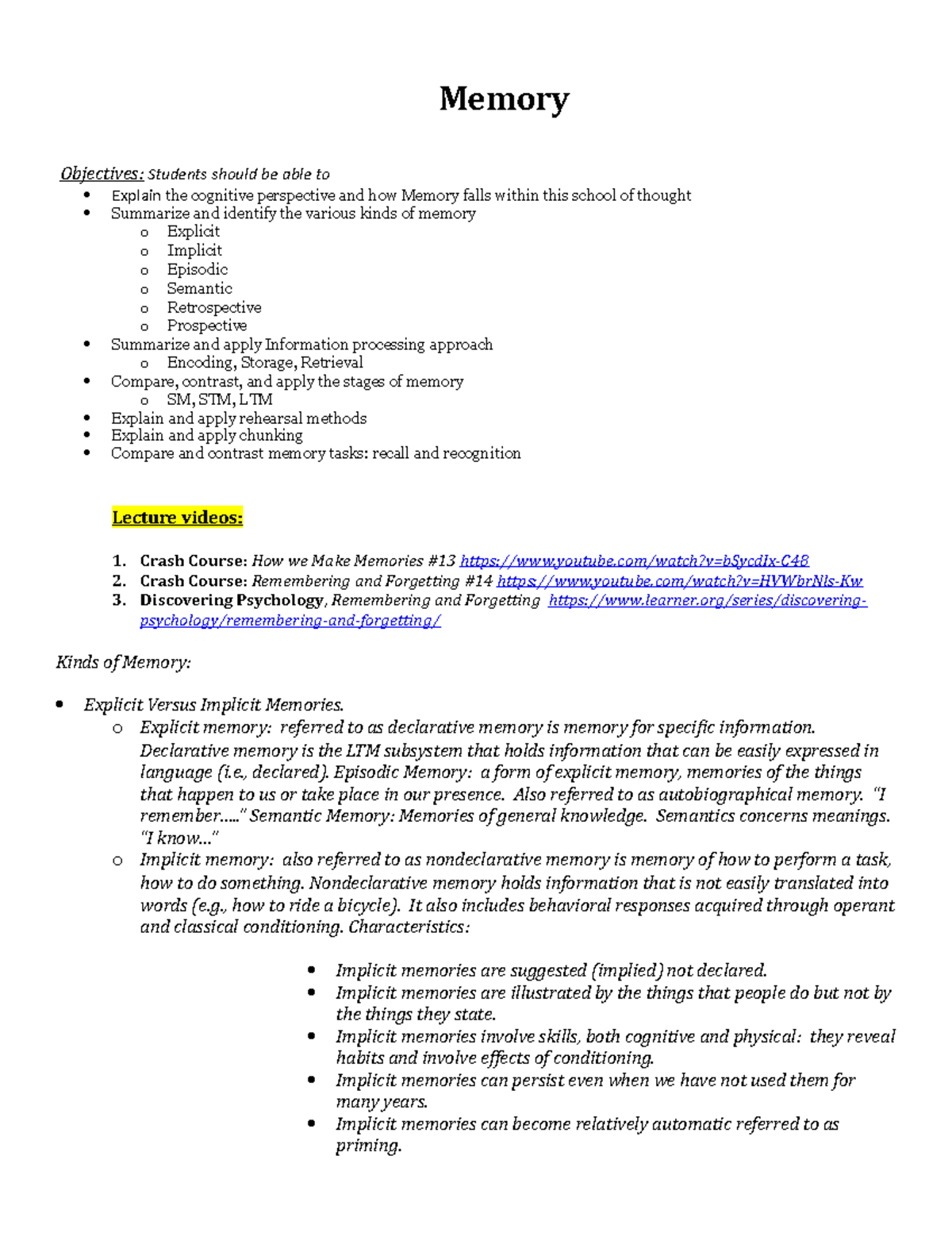 Memory File - Lecture notes 6 - Memory Objectives: Students should be ...