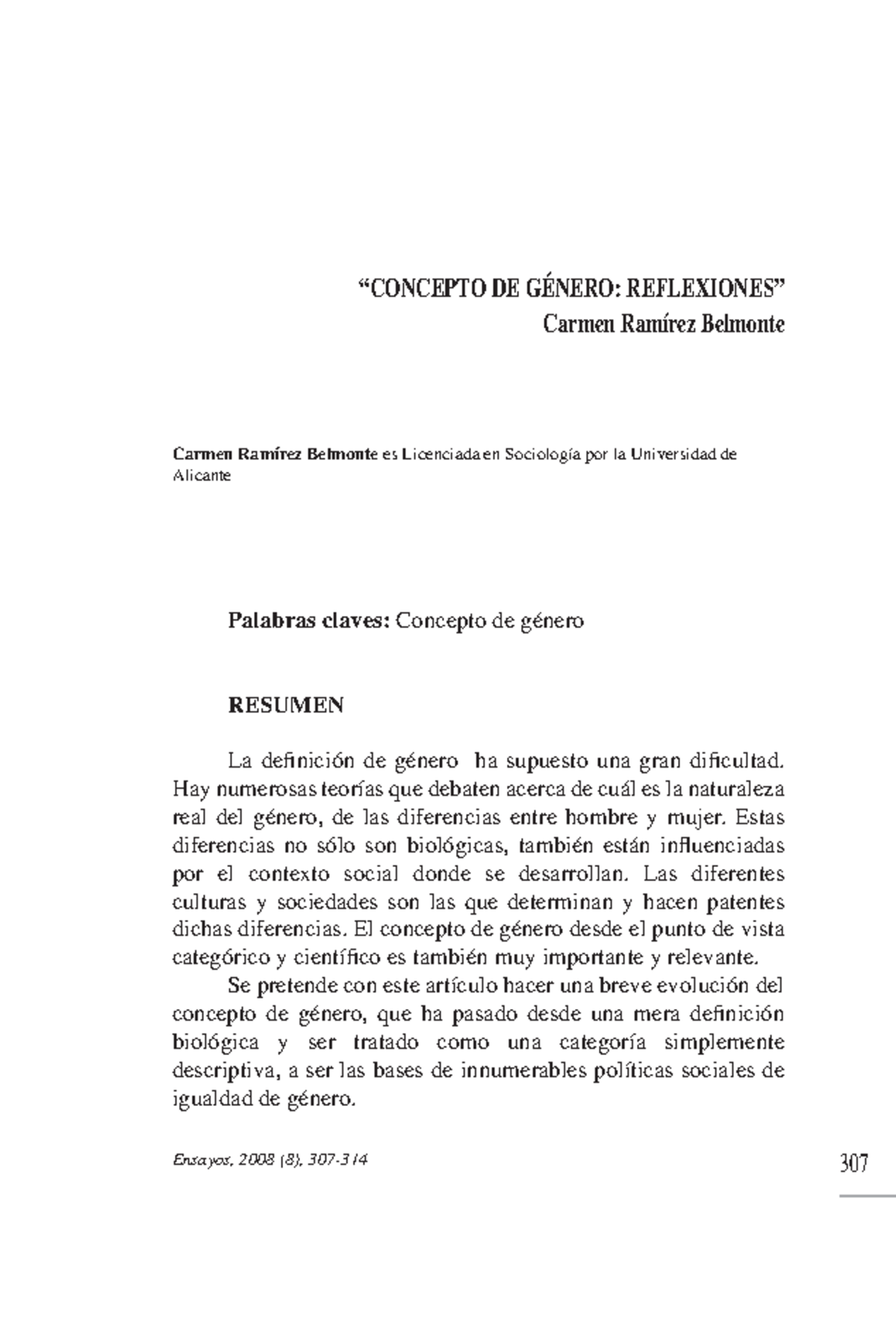 Concepto DE Genero Reflexiones - Palabras claves: Concepto de género ...