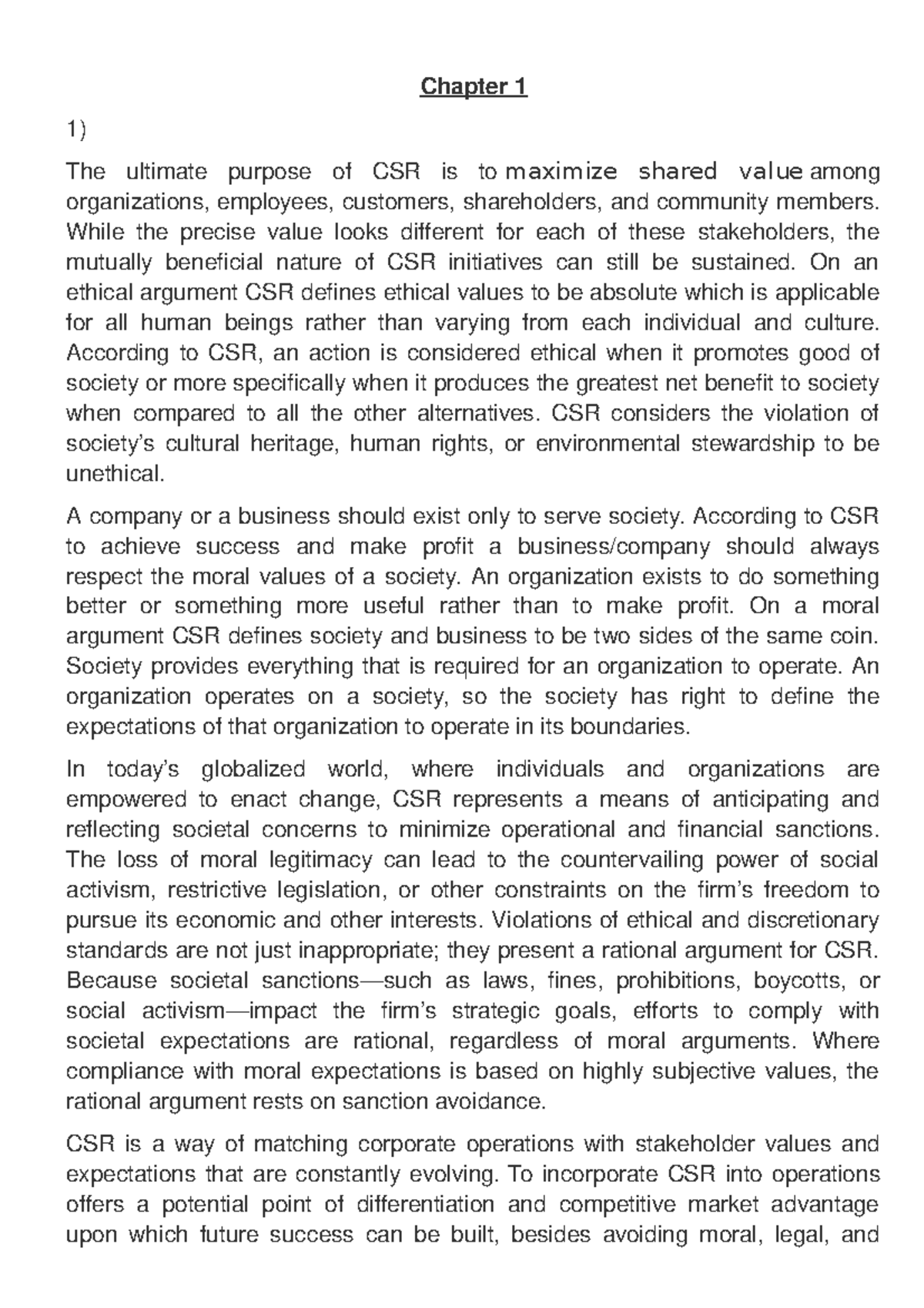 New Microsoft Word Document - Chapter 1 The ultimate purpose of CSR is ...