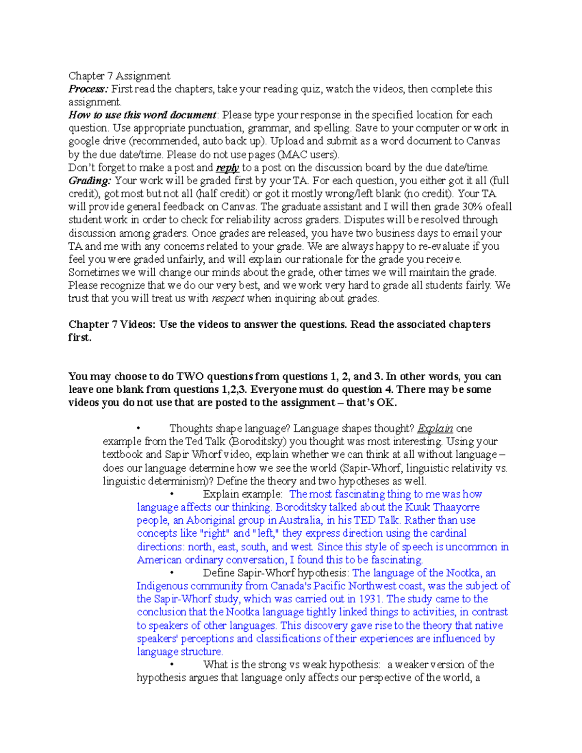 Chapter 7 turn in copy - Chapter 7 Assignment Process: First read the ...