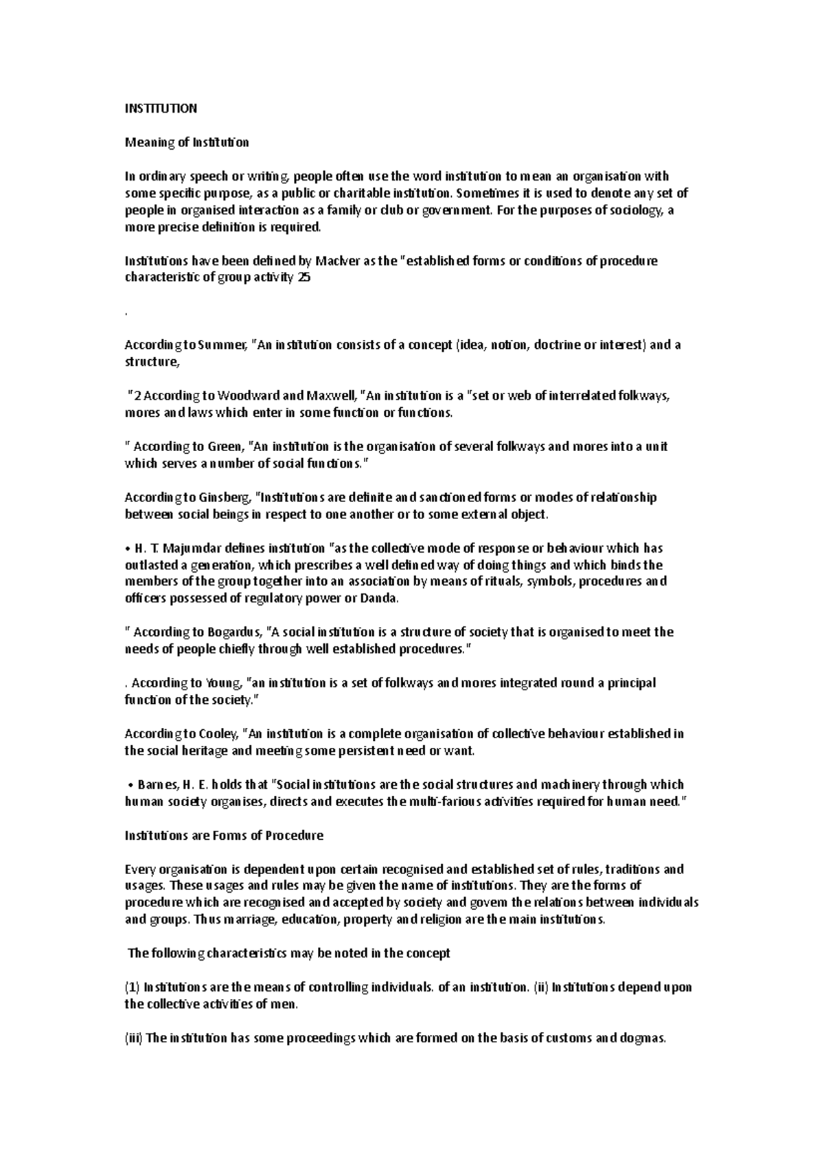 Institution - Lecture notes 1 - INSTITUTION Meaning of Institution In ...