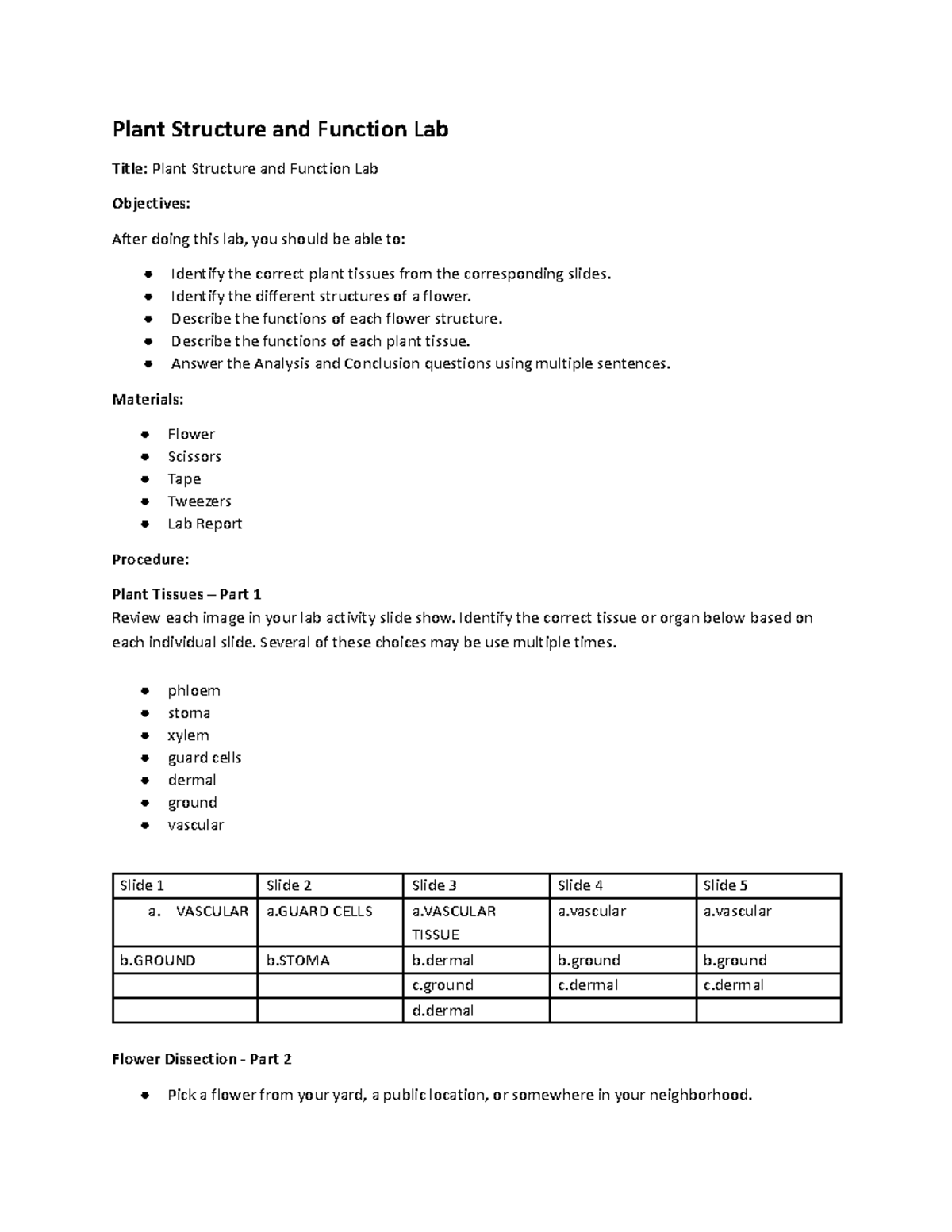 Virtual plants lab report.docx - Plant Structure and Function Lab Title ...