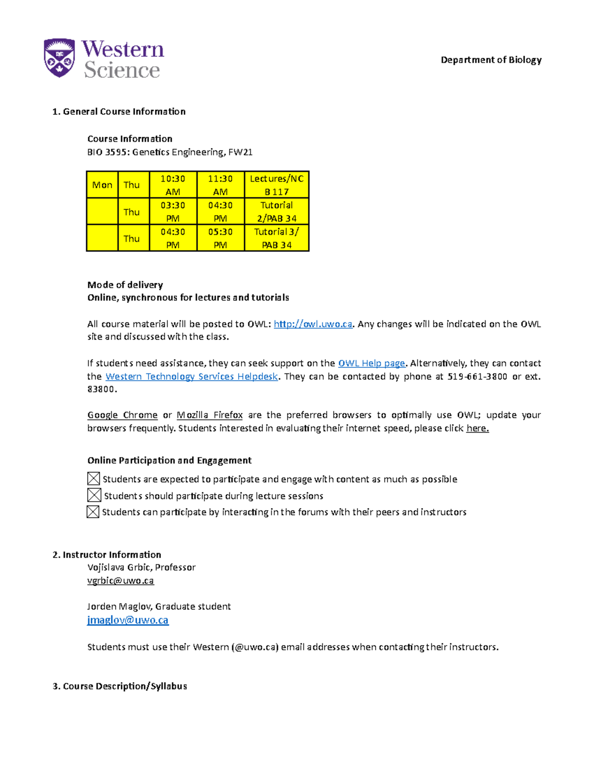 Course Outline 2023 - Department of Biology General Course Information ...