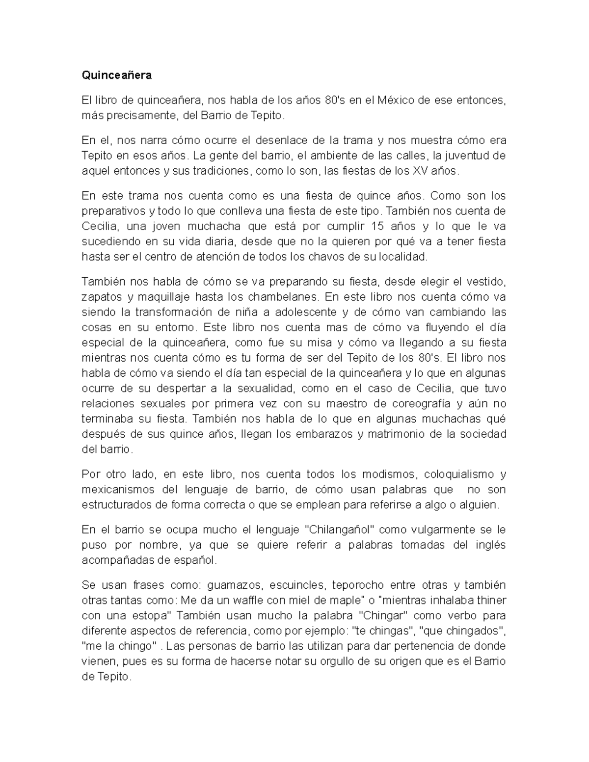 Quinceañera - Trabajo sobre el libro - Quinceañera El libro de ...