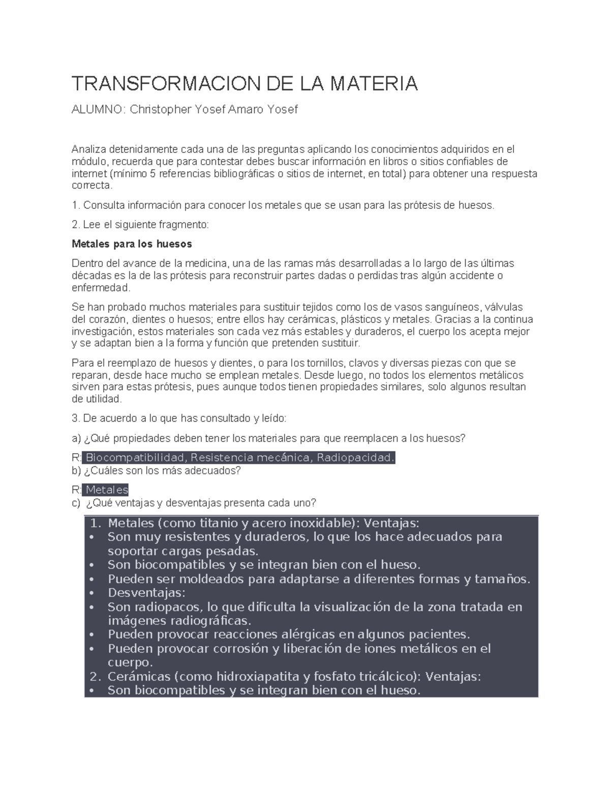 Transformacion DE LA Materia - TRANSFORMACION DE LA MATERIA ALUMNO ...