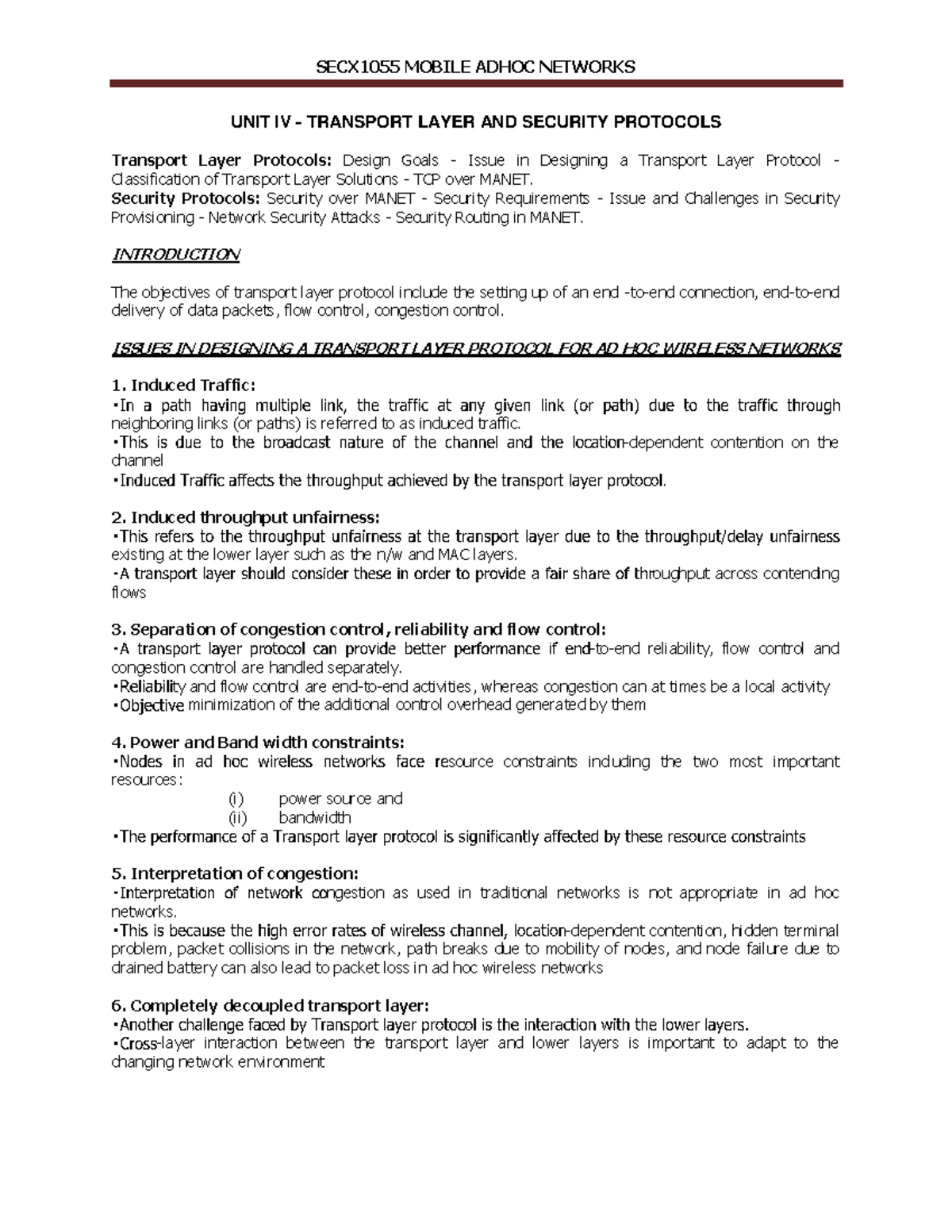 UNIT 4 9 AWSN - UNIT IV - TRANSPORT LAYER AND SECURITY PROTOCOLS ...