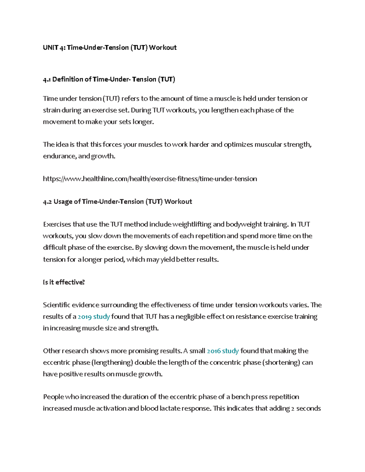 UNIT 4 TIME Under Pressure TUT Workout - UNIT 4: Time-Under-Tension ...
