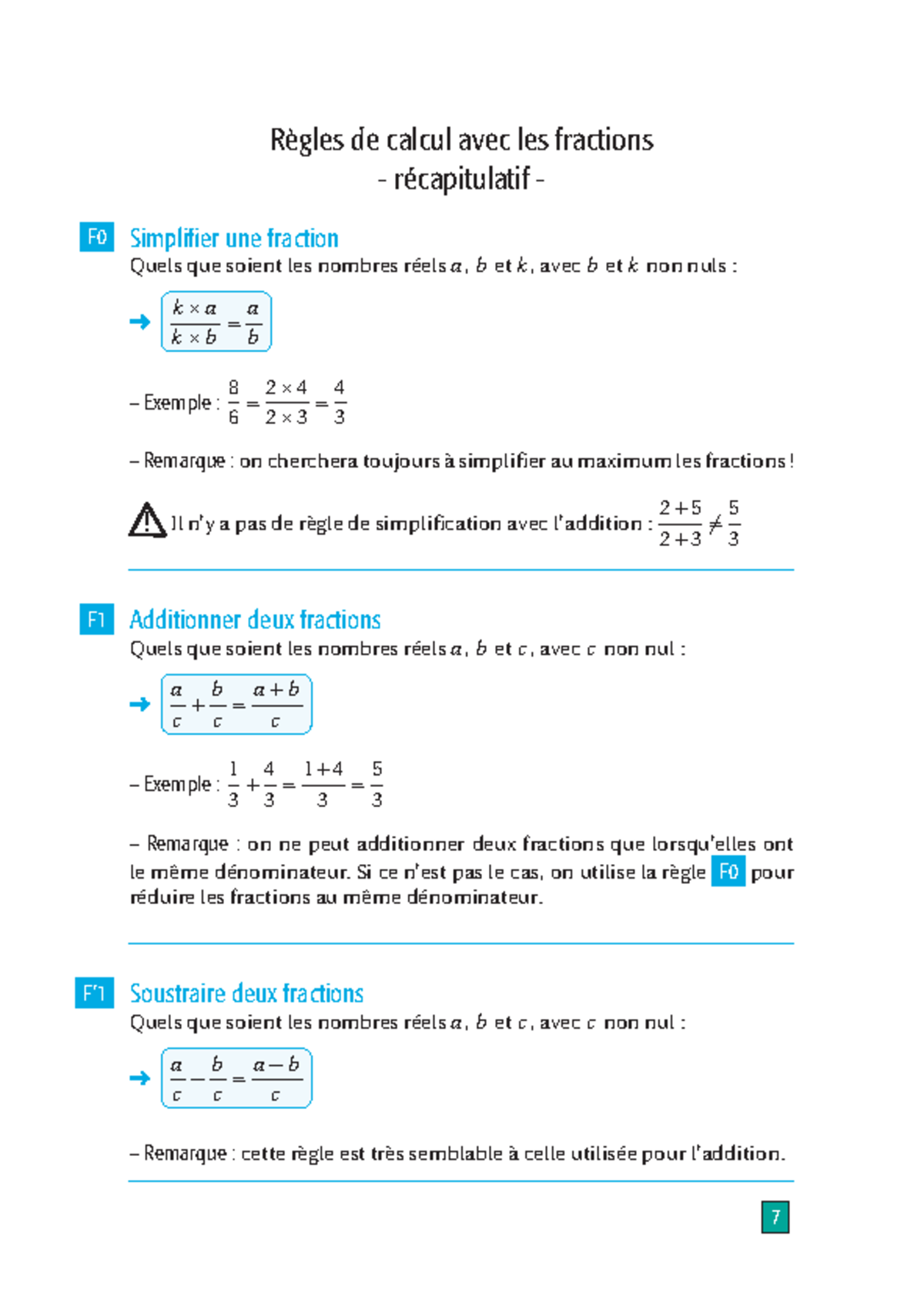Règles des fractions - Règles de calcul avec les fractions ...
