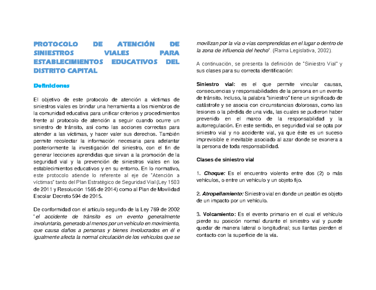 Protocolo atencion siniestros viales - PROTOCOLO DE ATENCIÓN DE ...