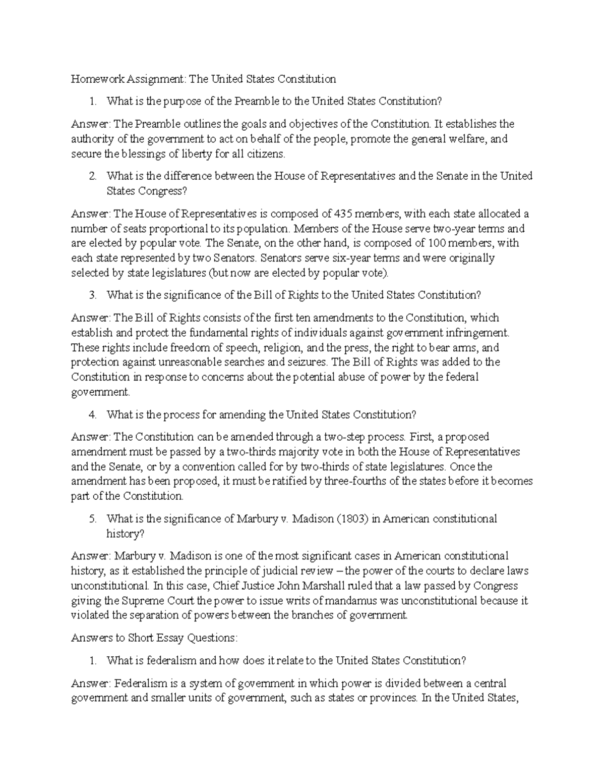 Homework Assignment - It establishes the authority of the government to ...