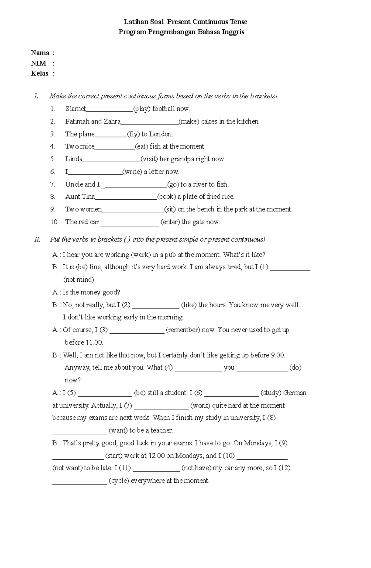 5 6273715770727859867 - Latihan Soal Present Continuous Tense Program Pengembangan Bahasa ...